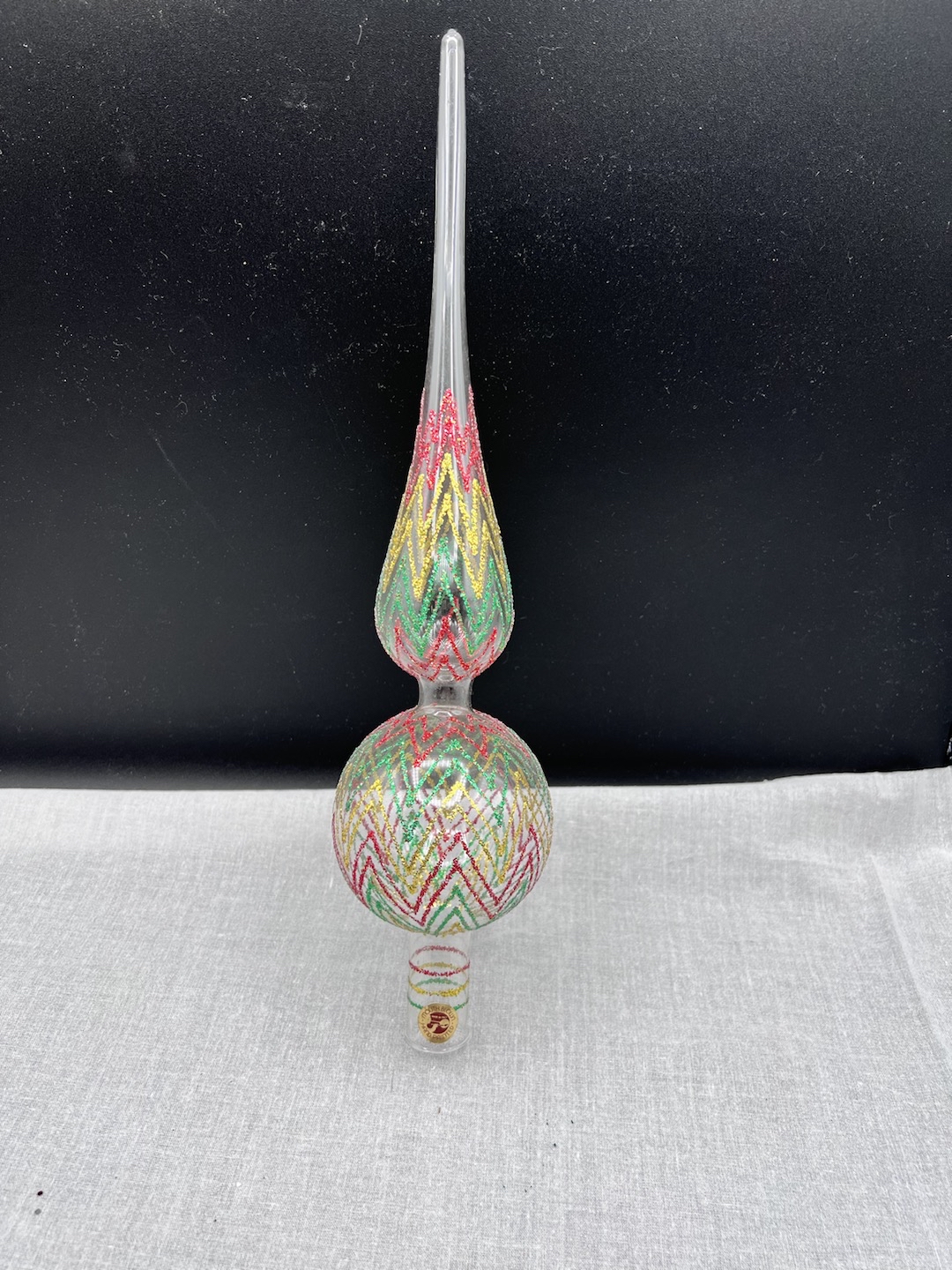 Vintage Mouth Blown Finial Shape Christmas Tree Topper Made In Italy