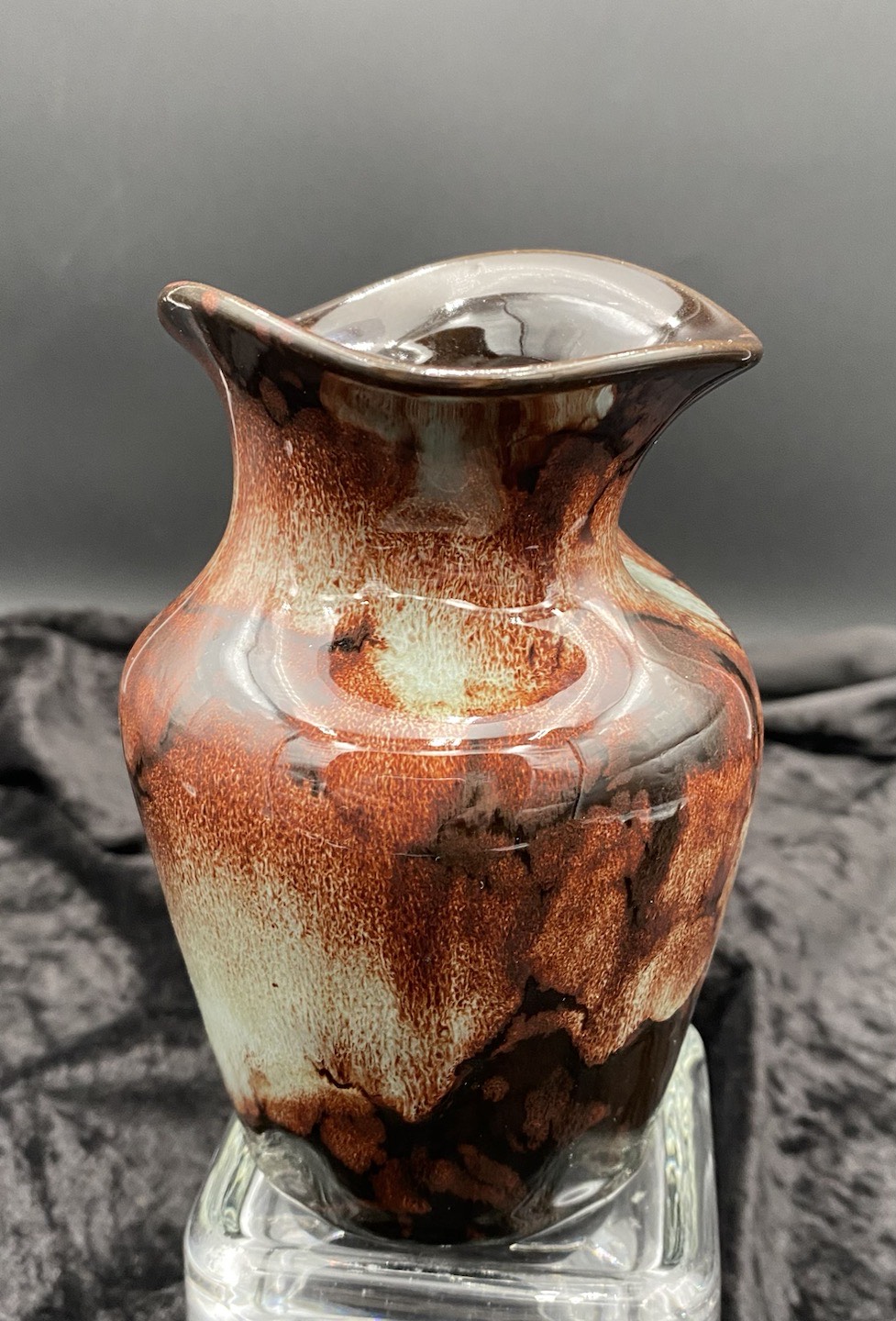 Handmade Ewenny Pottery (Bridgend, Wales) Medium Crumple Vase, Brown Glaze