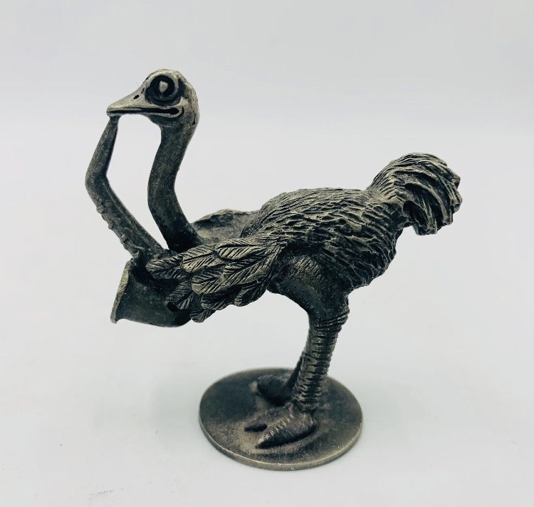 10 Hudson Pewter Anthropomorphic Ostrich Playing Horn Figurine