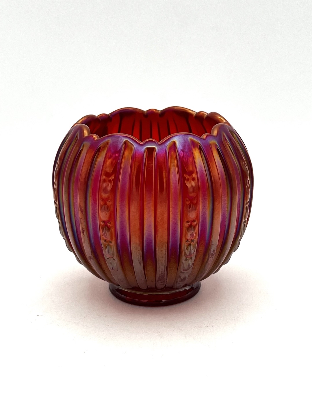 Fenton Faberge Rose Bowl Ruby Carnival Glass