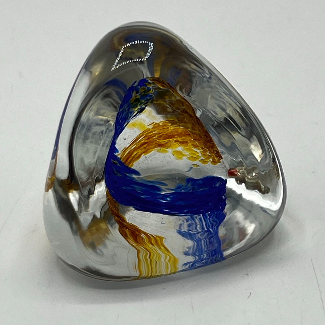 #21 - Caithness Blue And Gold Pebble Paperweight 2.25”