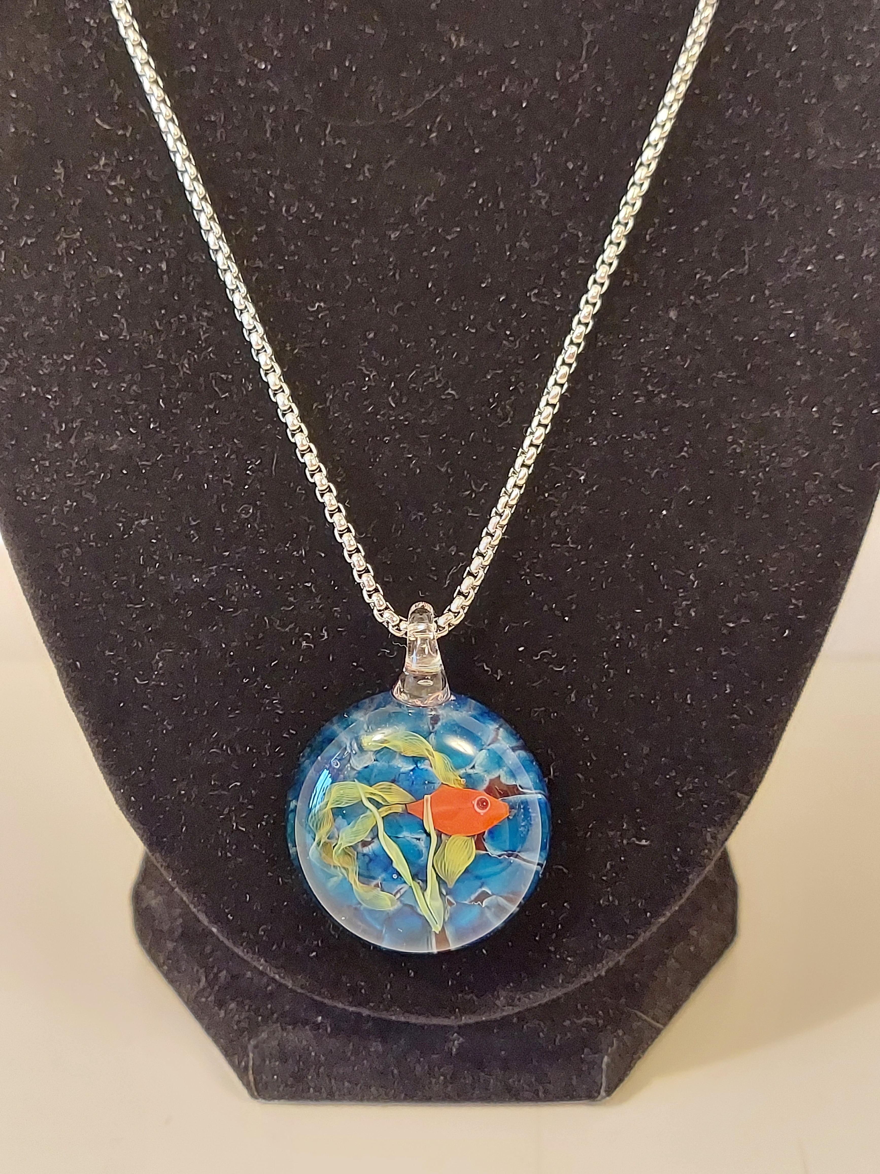 Art Glass Gold Fish Angel Fish Pendant Necklace