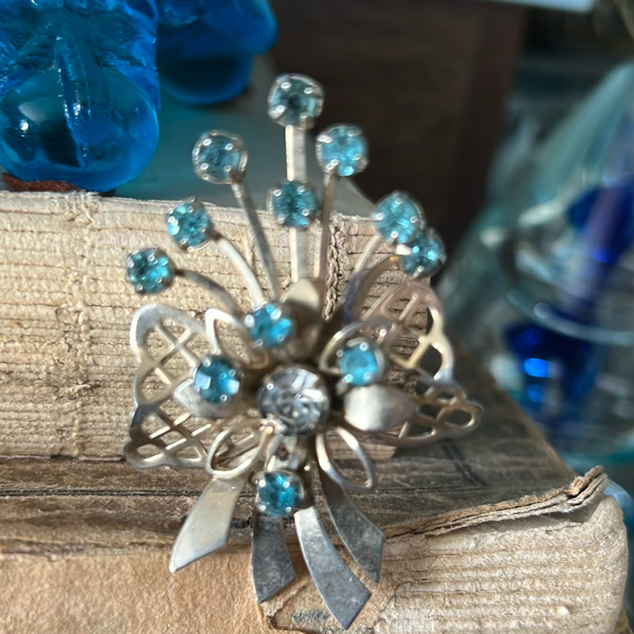 Vintage Blue Rhinestone Brooch