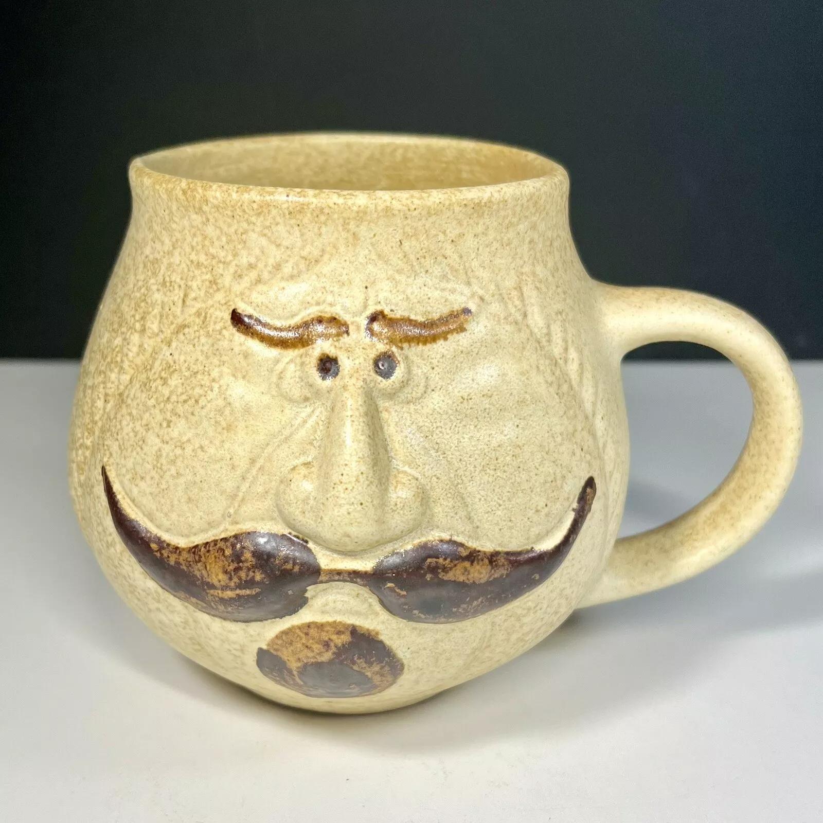 Pottery Craft USA Stoneware Mustache Man Face Mug Coffee Tea 3D Vintage ...