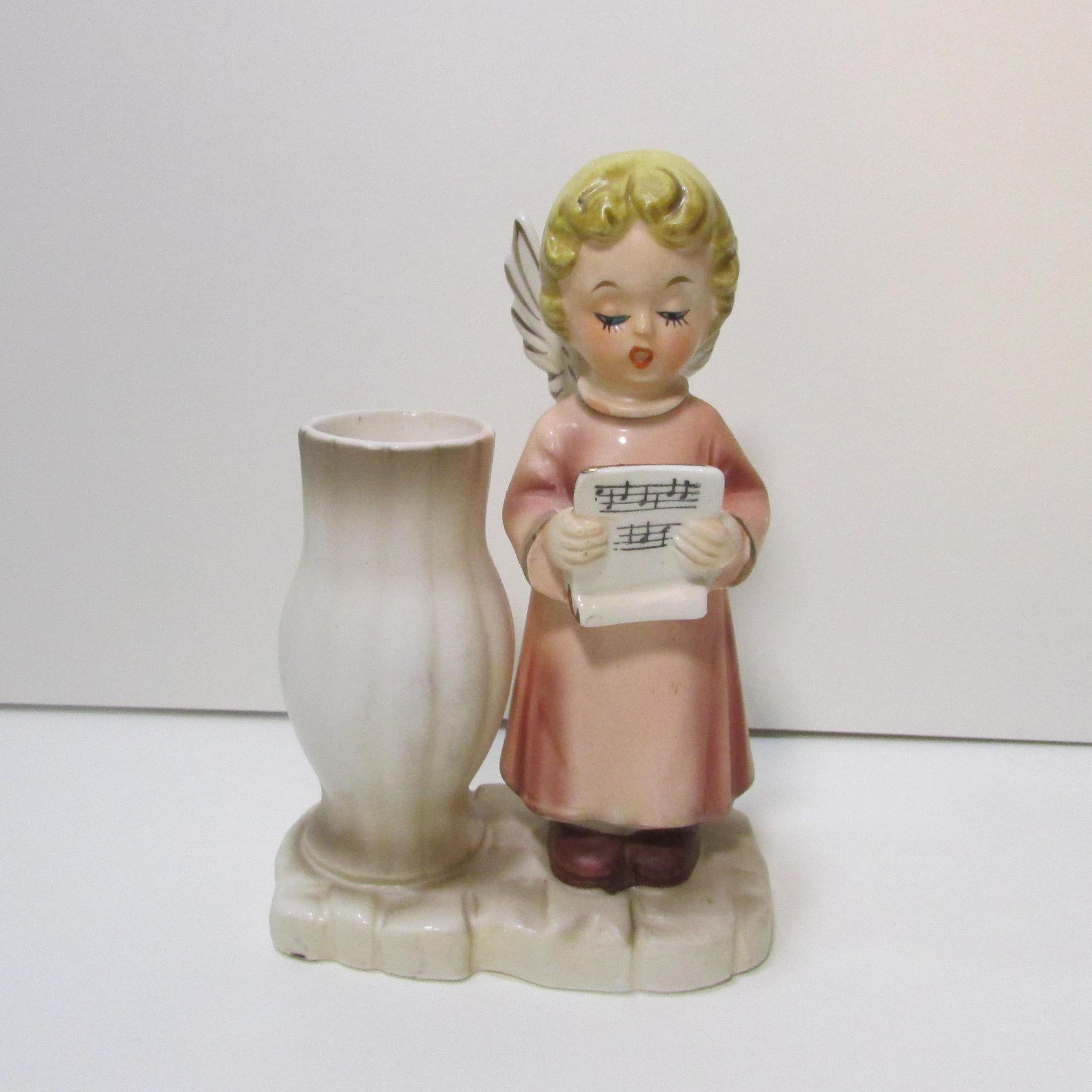vintage porcelain singing angel bud vase candle holder Art hand painted ...
