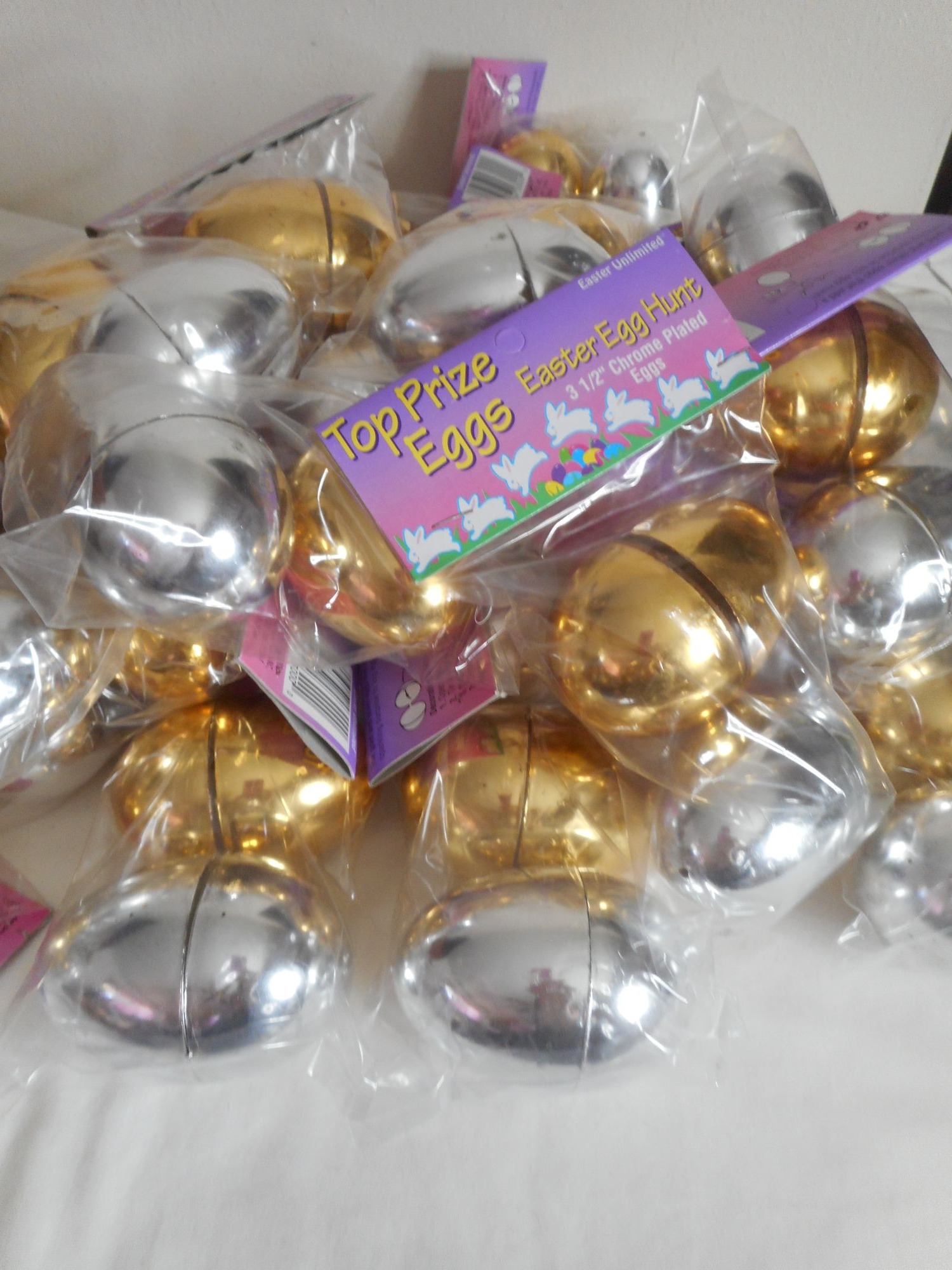 NIB Top Prize Chrome Plated Fillable Plastic Easter Eggs 2 Ct 3.5, Gold ...