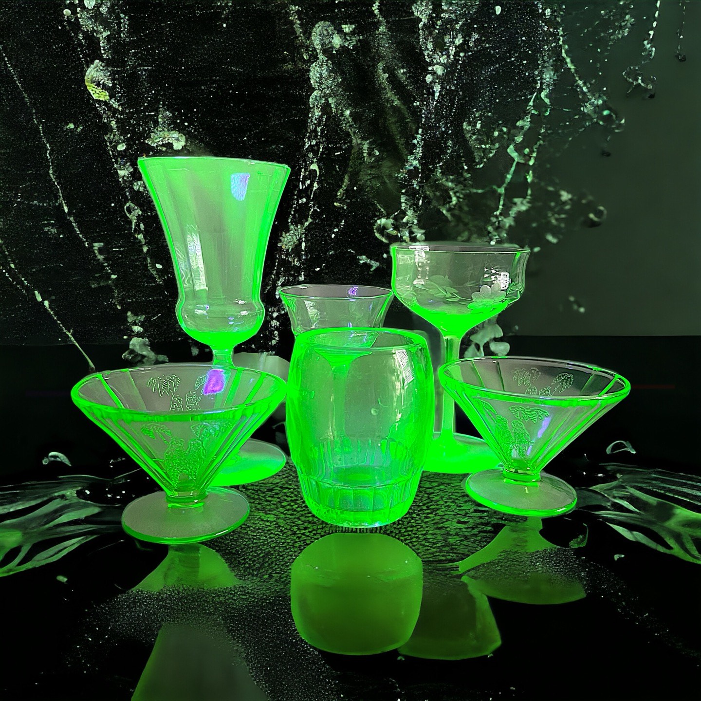 Vintage Uranium Glass Lot Of 6 Pieces
