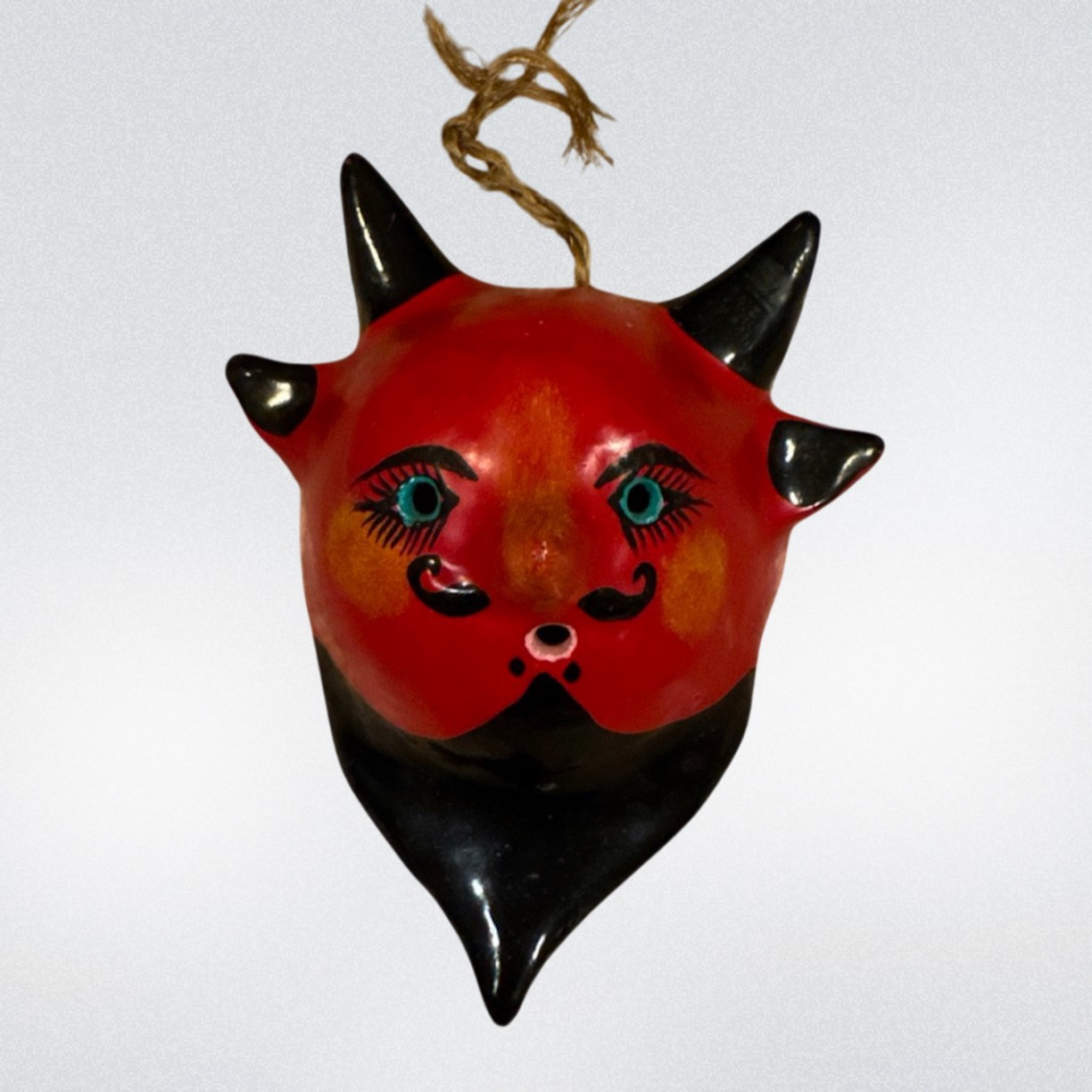 Mexican Folk Art Devil Coconut Shell String Holder Wall Art