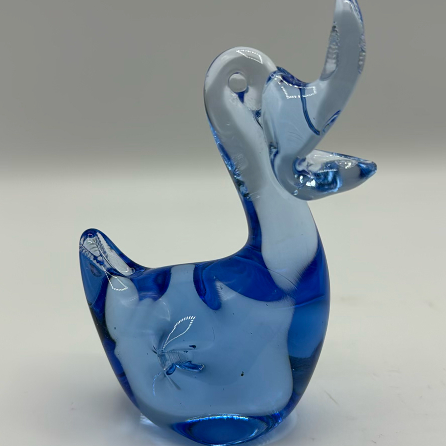 Art Glass Blue Duck Paperweight