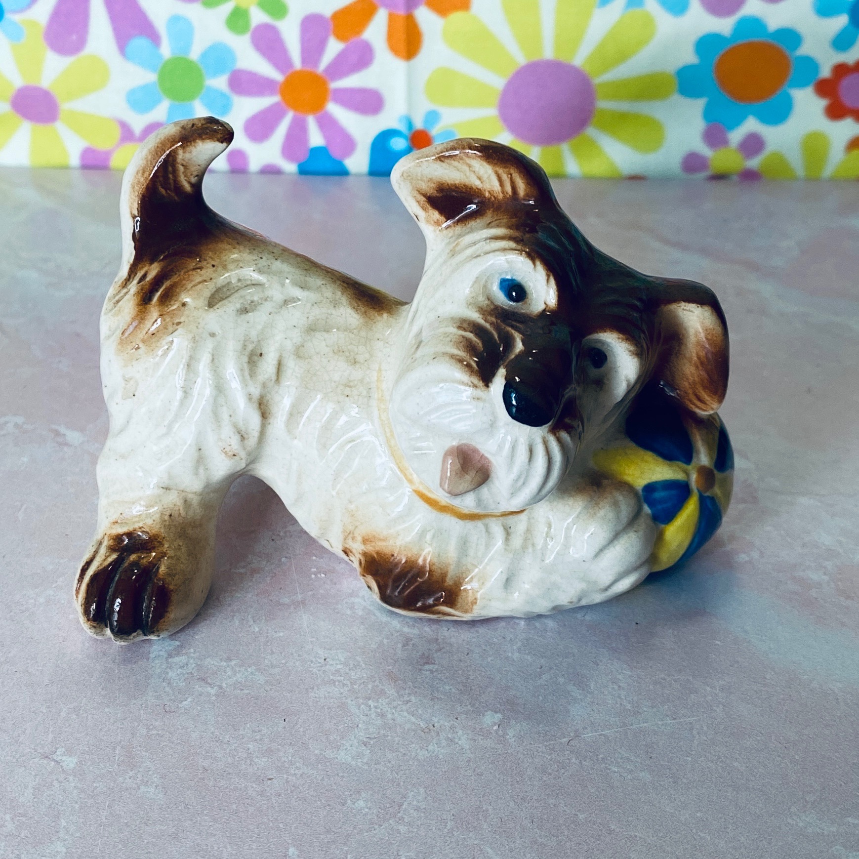 Vintage Occupied Japan Terrier Dog w/Ball Porcelain Ceramic Figurine