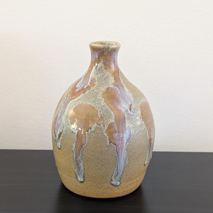 Vintage Redware Drip Glaze Bud Vase Ceramic 5.75" Tall