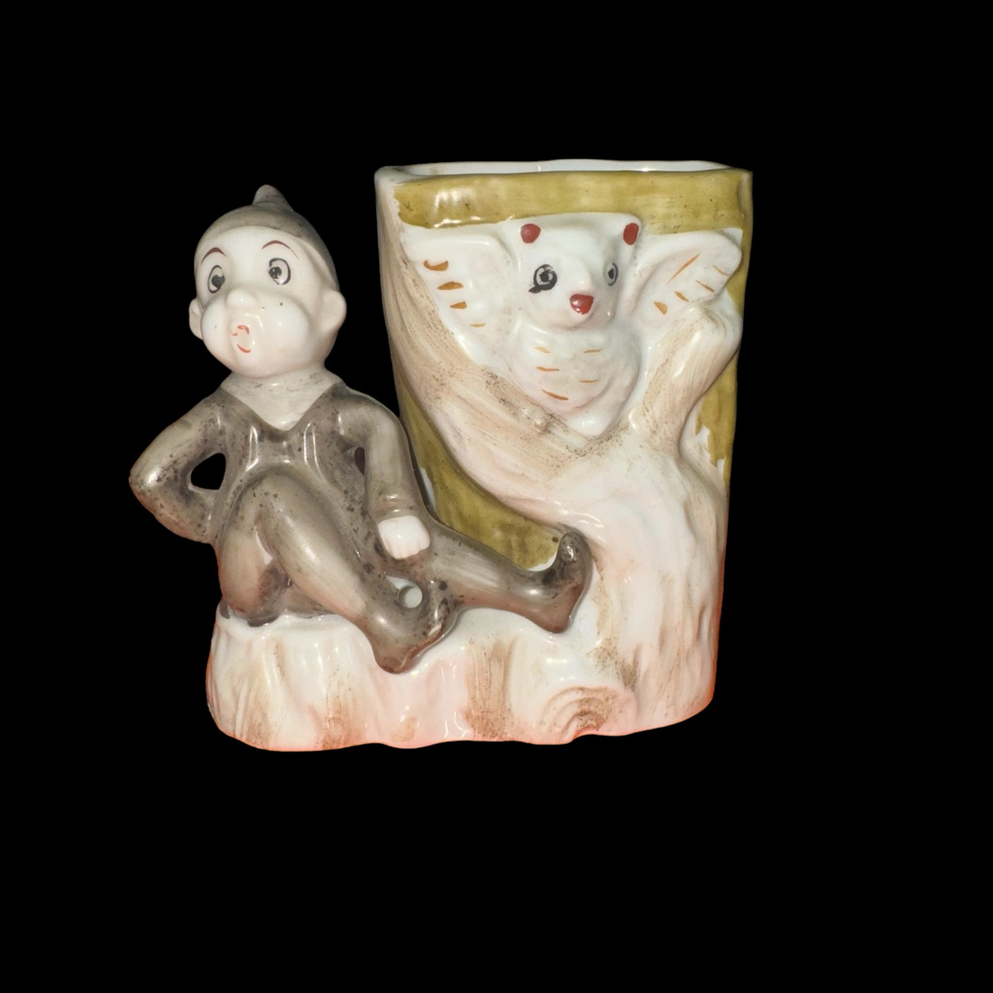 Silver/Gray And White Pixie With Owl Planter