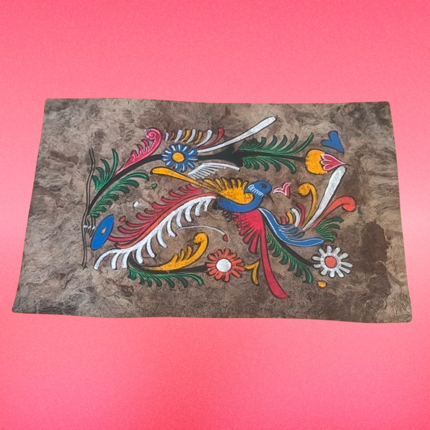 #07 - Vintage Mexican Folk Art Bark Painting- Bird, Flowers 11.5” x 8 ...