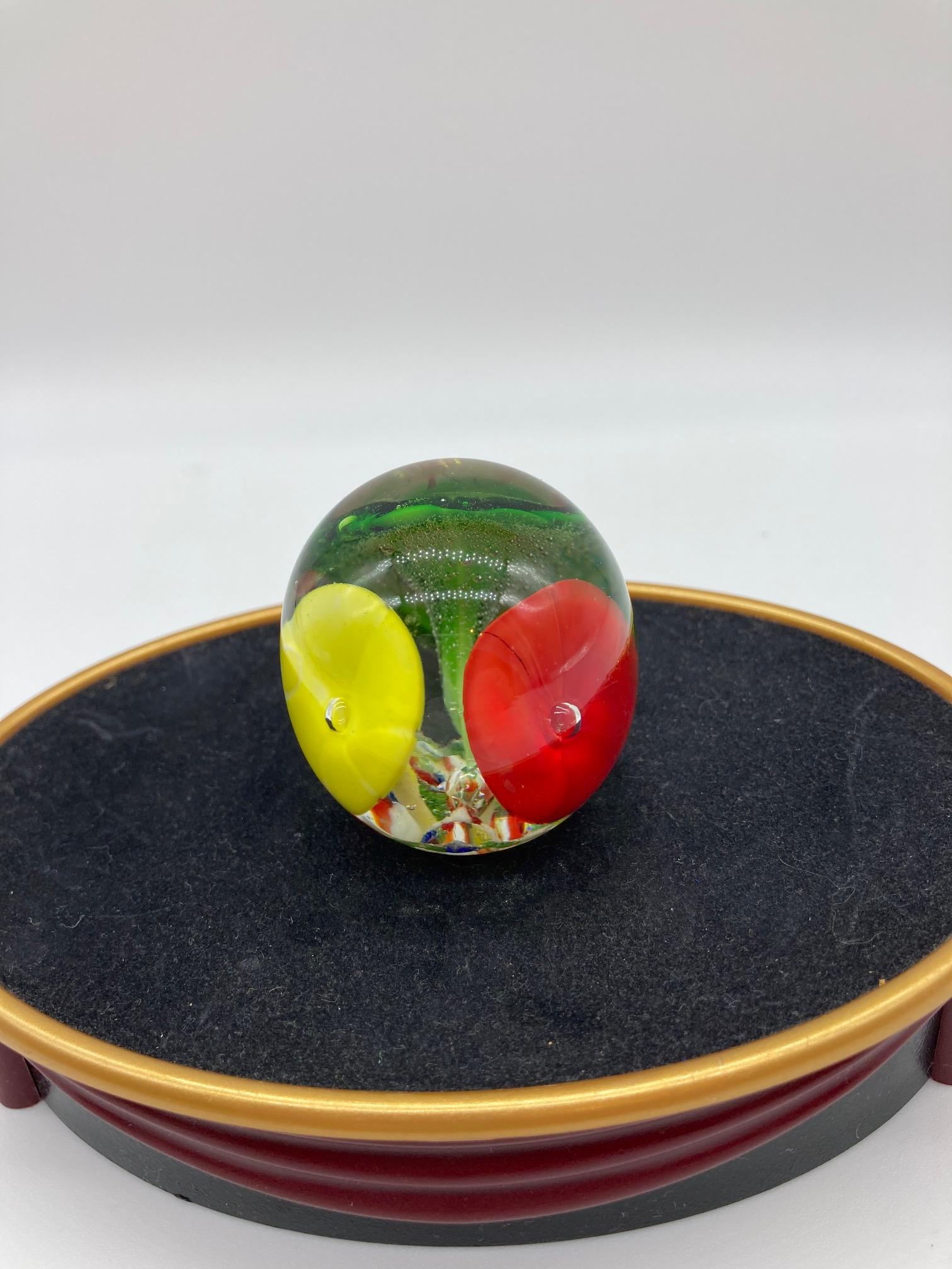 Mini Paperweight Yellow, Red and Green Flower
