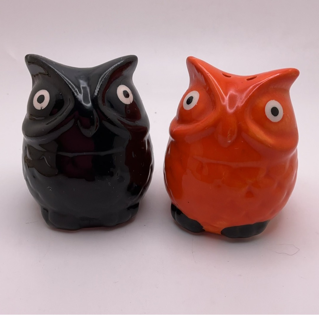 SSS Owl Salt & Pepper Shakers Black & Orange 2.25” Halloween
