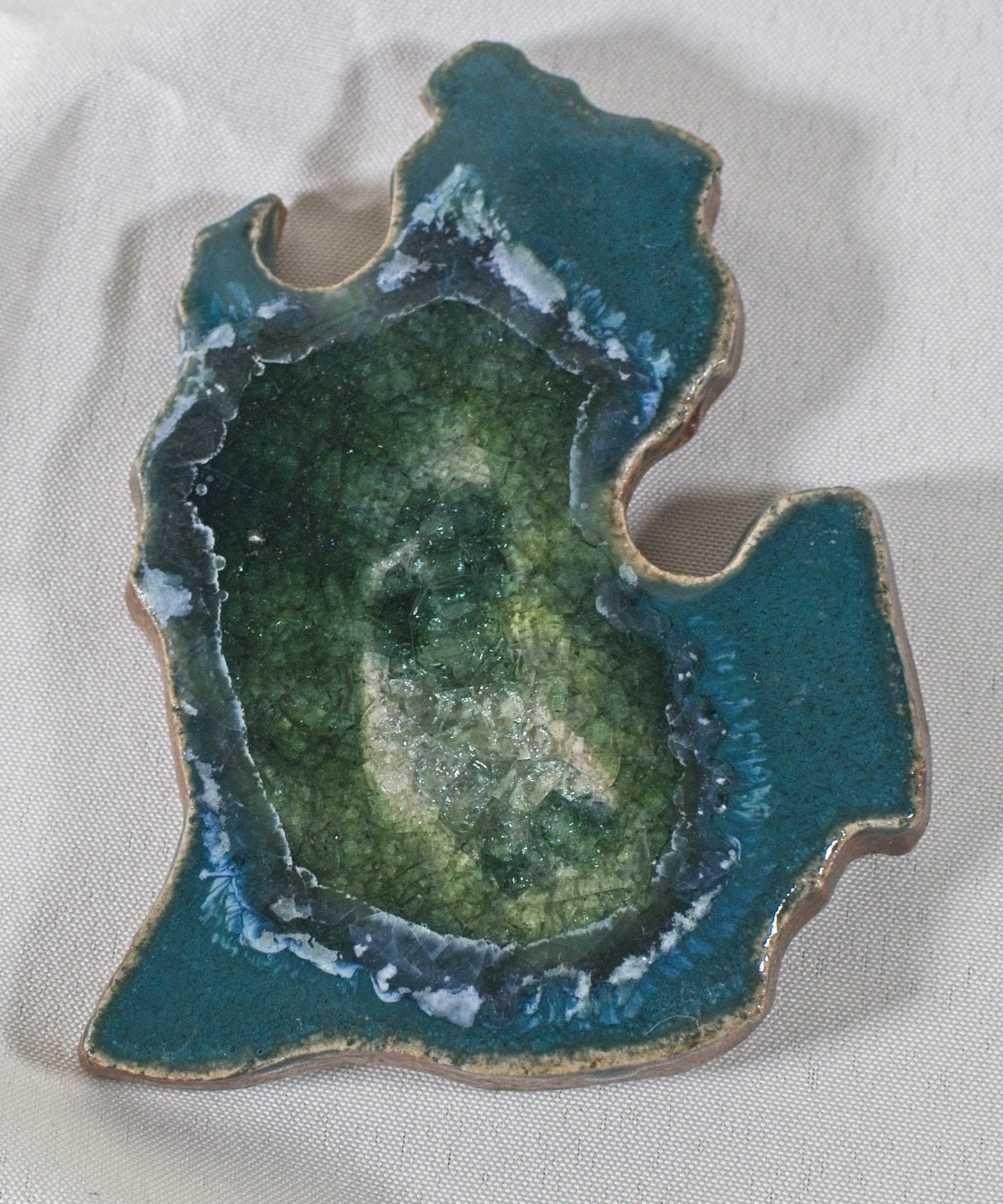 Pottery Geode Style Cracked Glass Coaster Dock 6 Paperweight 5"