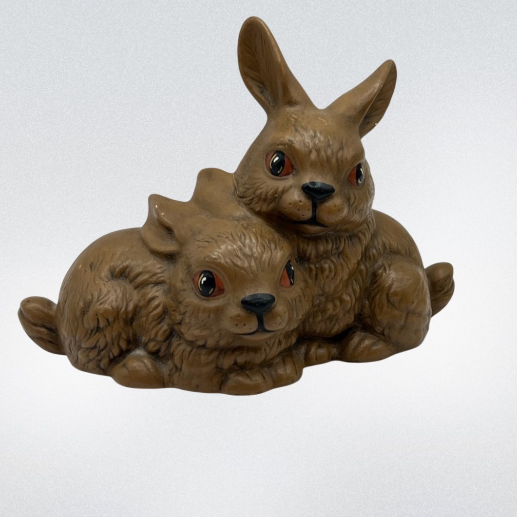 Ceramic Brown Bunny Rabbits Figurine Easter Spring Decor Hobbyist