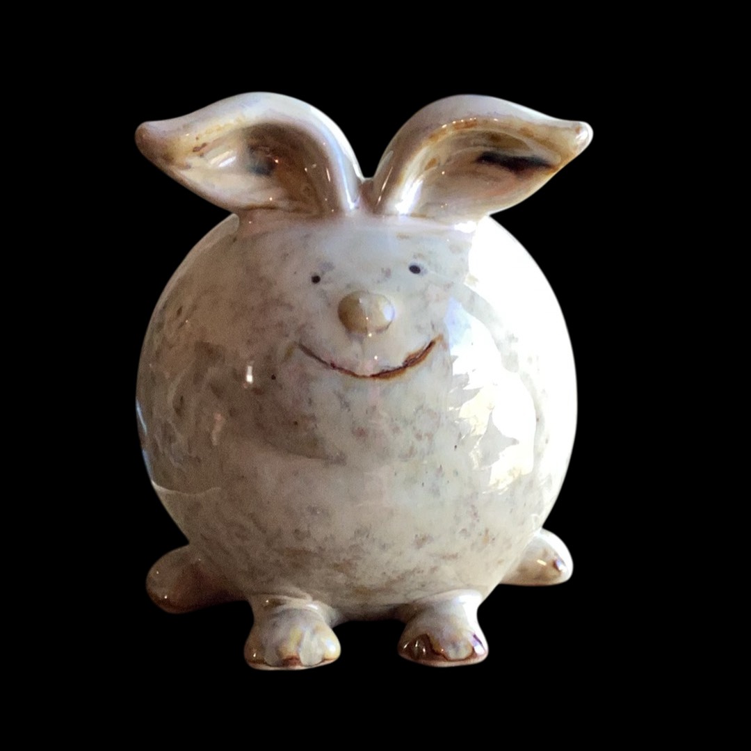 Super Cute Short And Stout Pottery Beige Bunny 4 Inches Tall