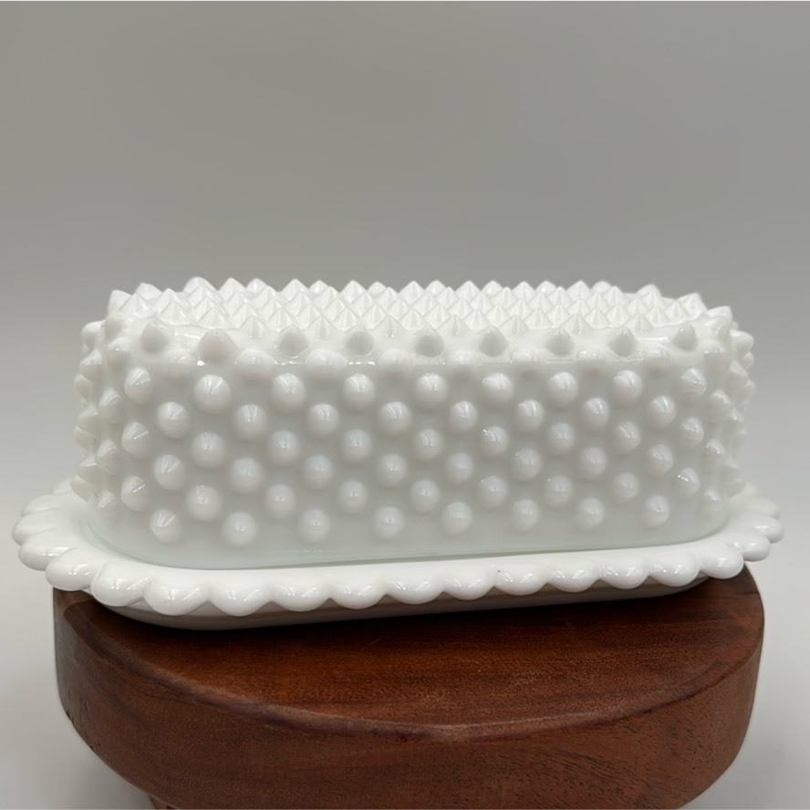 Vintage Fenton White Hobnail Milk Glass Butter Dish.
