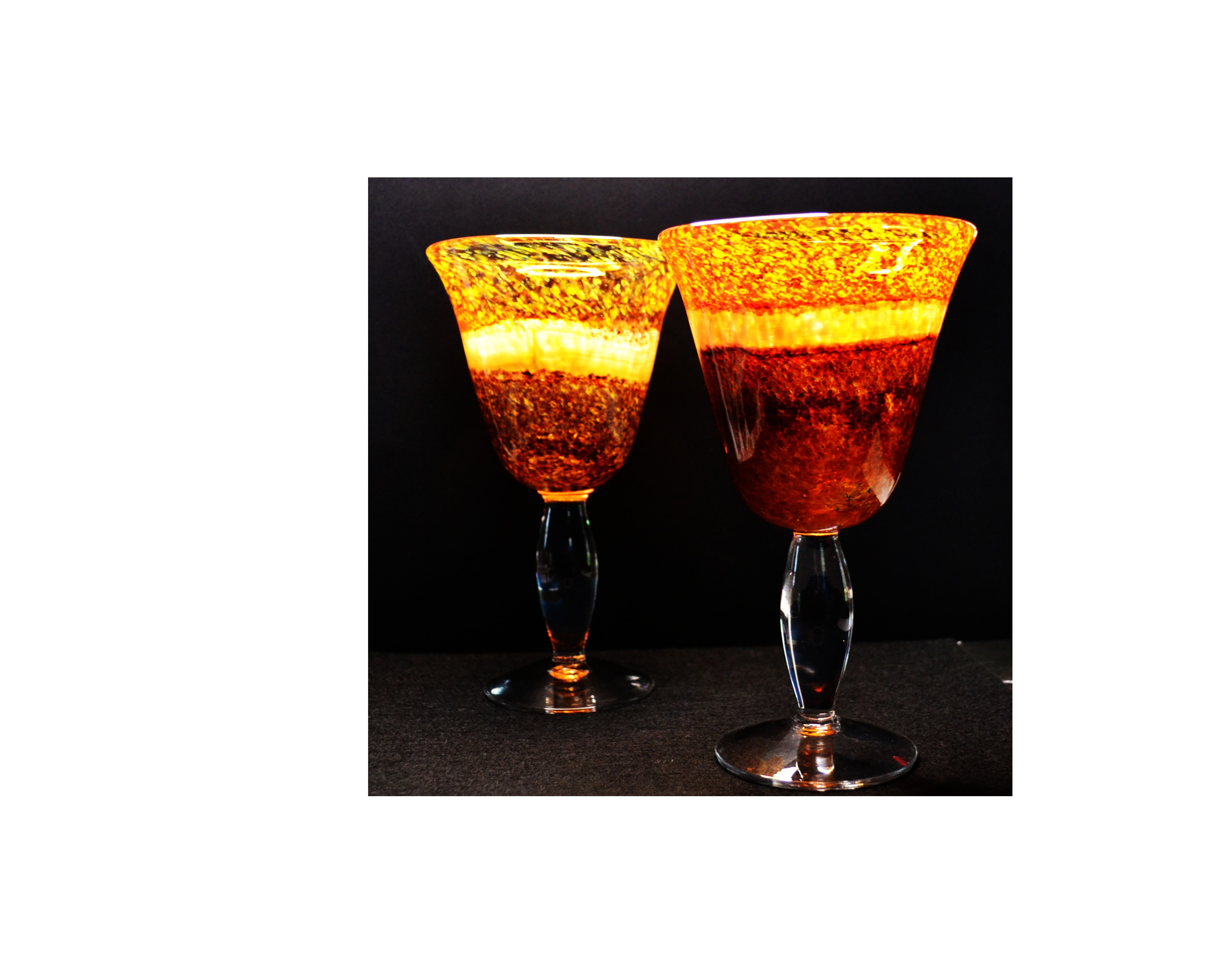 Hand Blown Art Glass Goblets Fiery Molten Orange Red Stemware Vintage ...
