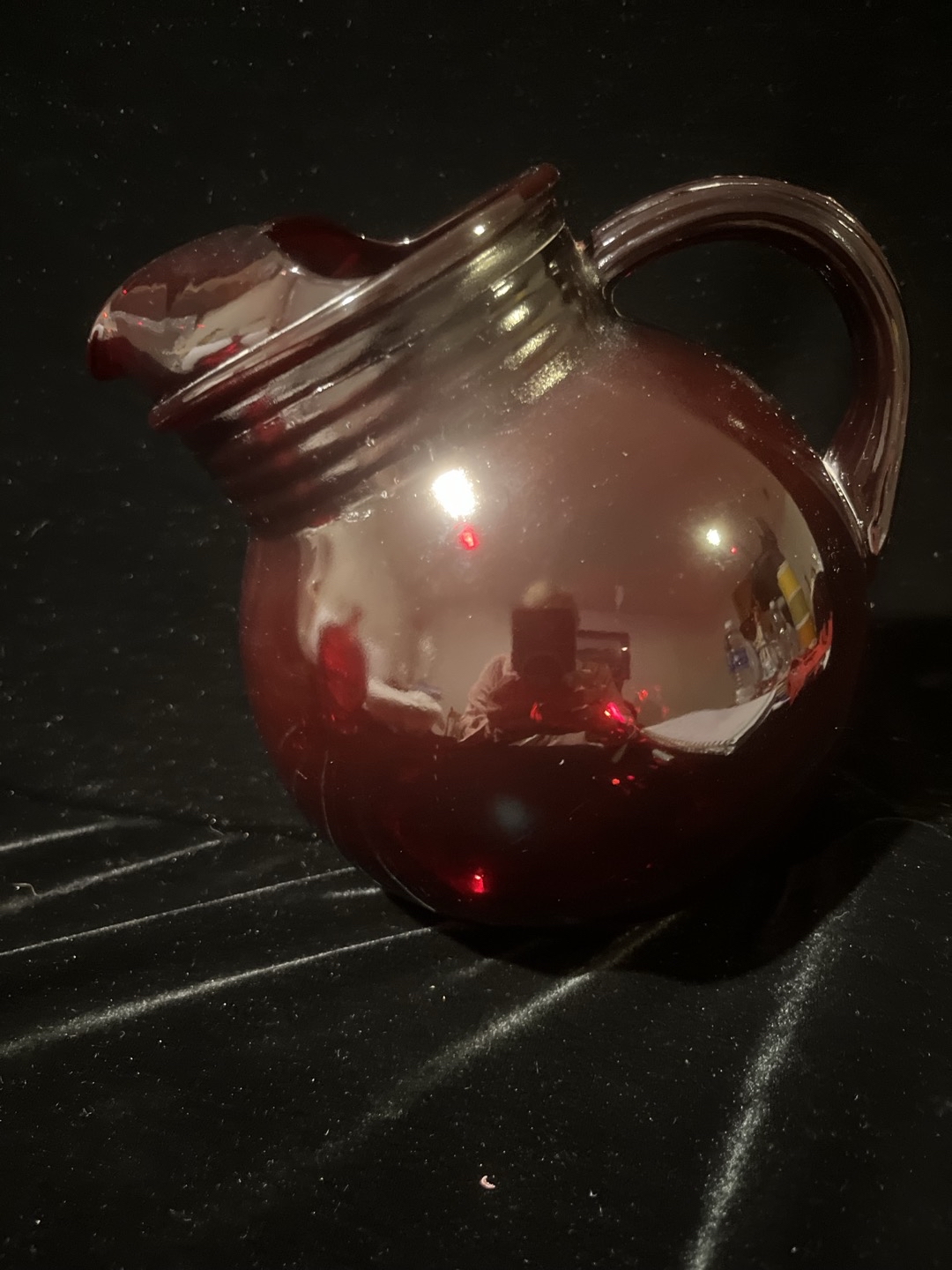 #85 - Fire King Ruby Red Tilted Pitcher