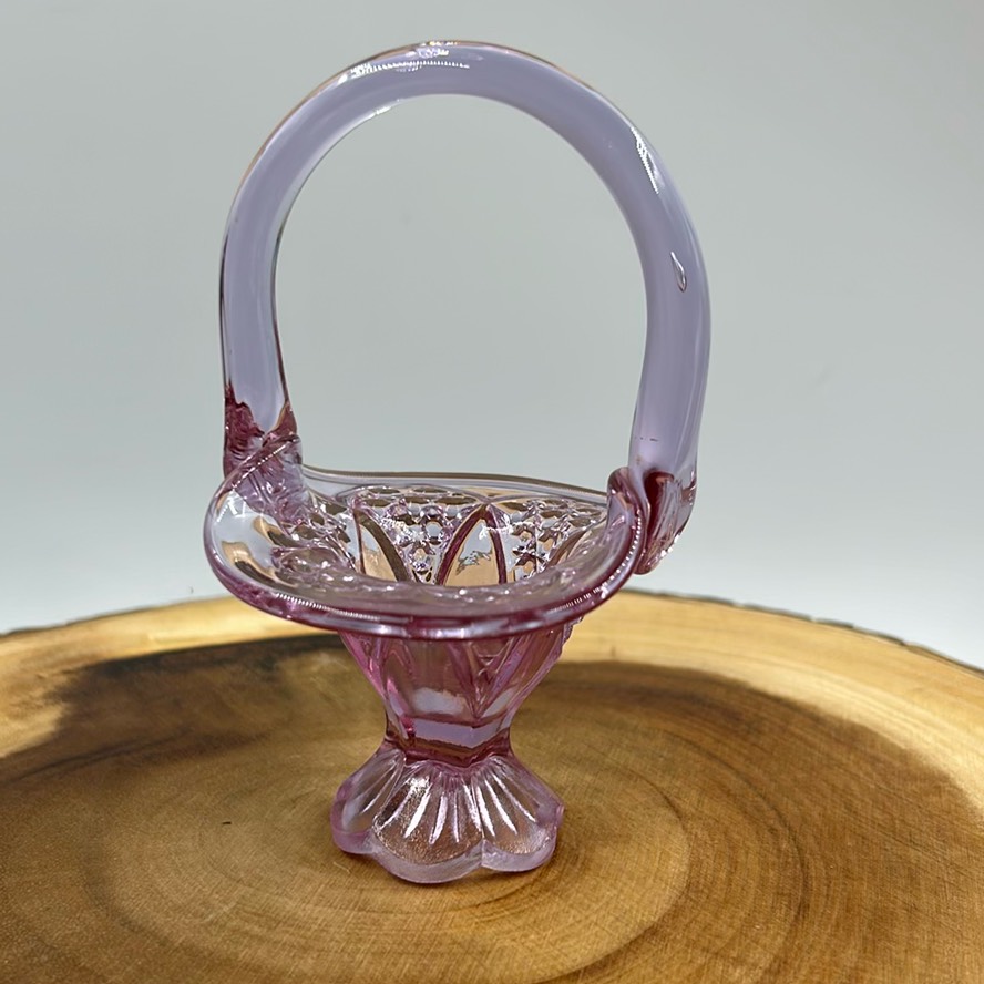 Mini Pink Fenton Basket 4.5” Tall