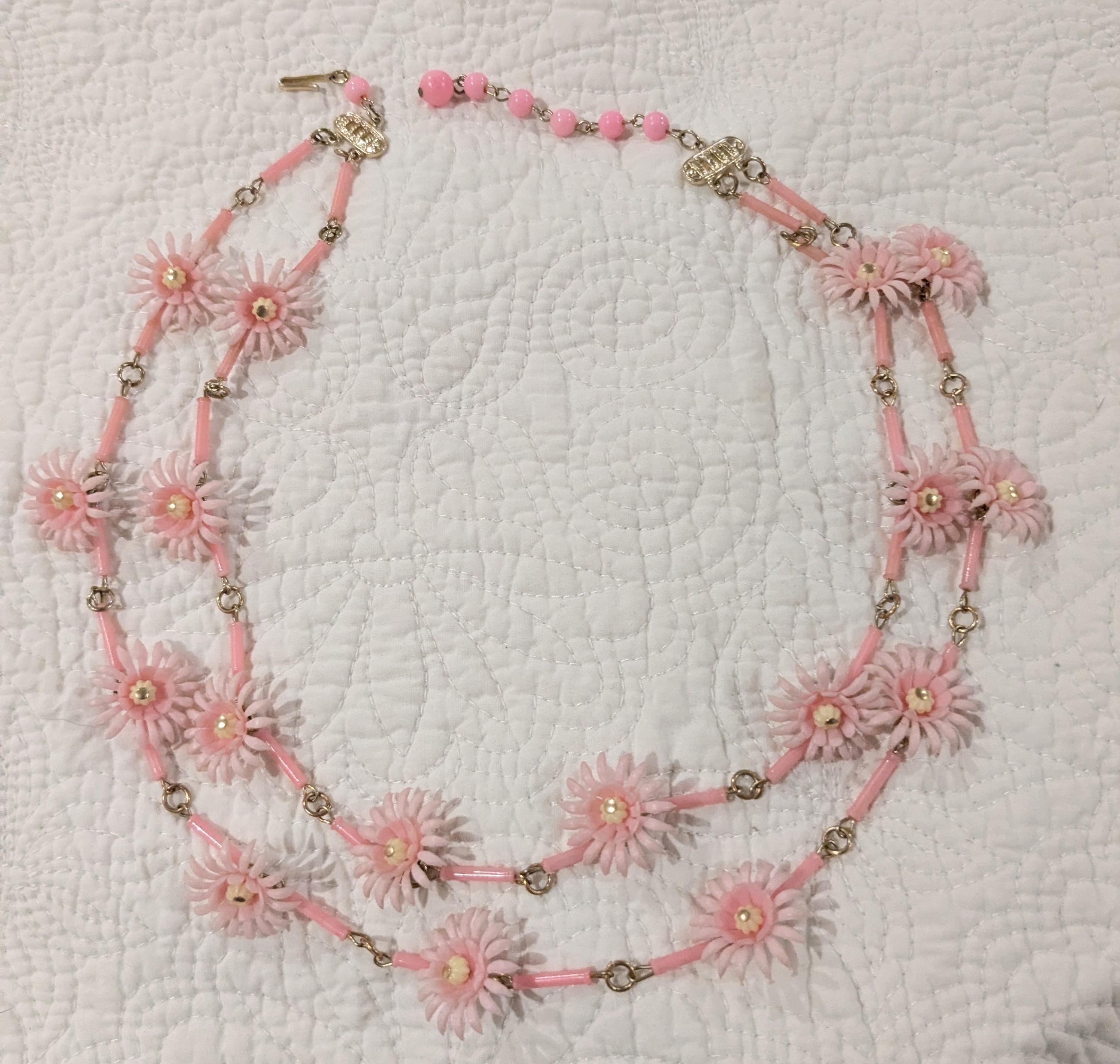 Vintage Double Strand Pink Daisy Chain Necklace in Pale Pink Celluloid ...