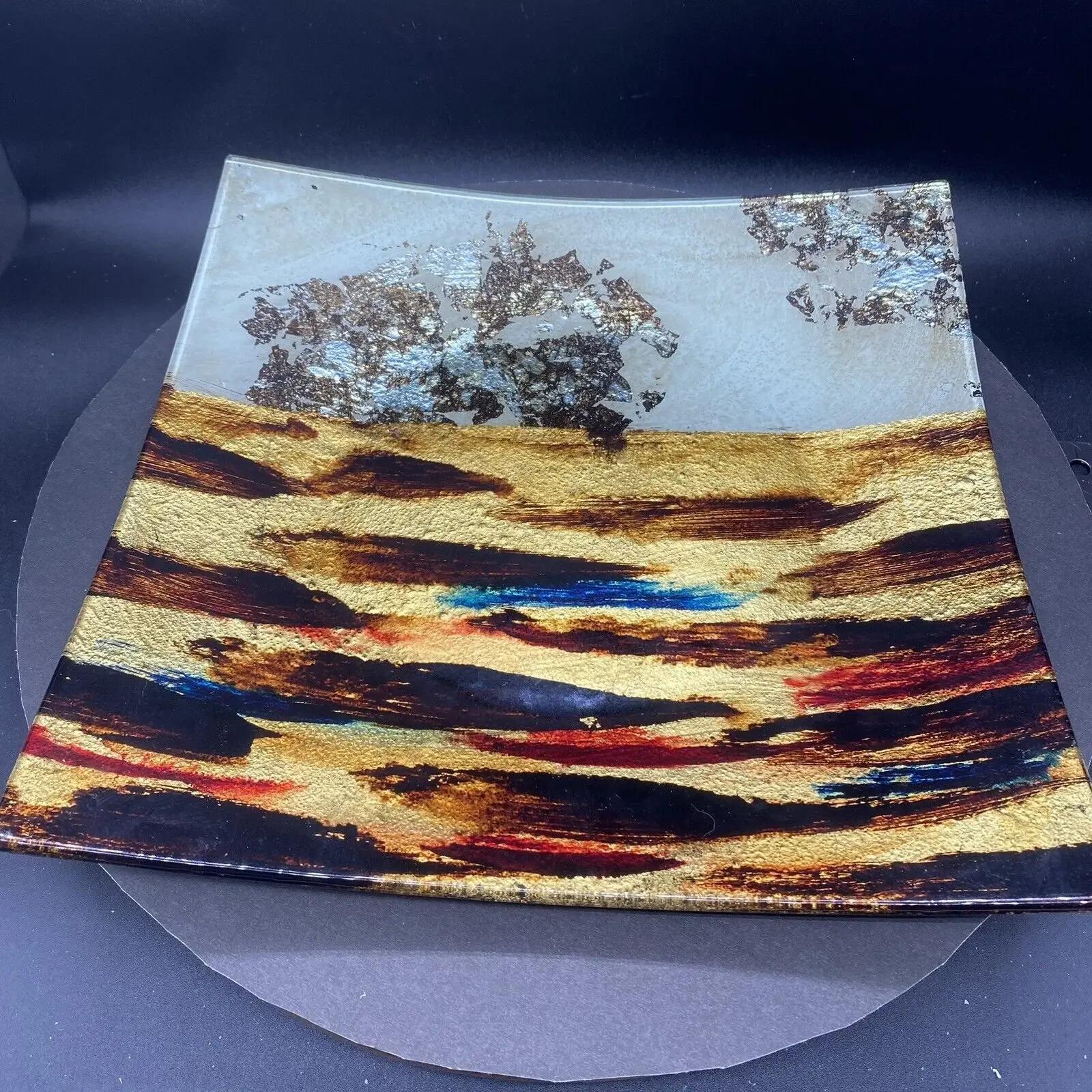 #0605 Abstract reverse painted glass Field of Colour Square Handmade ...