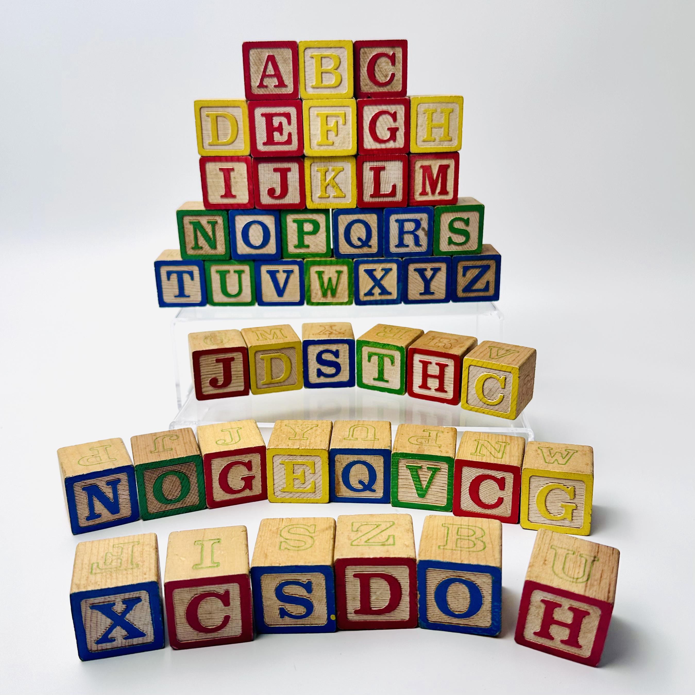 Lot of 46 Vintage Alphabet Number Blocks Complete 20 Extra Blocks Multi ...