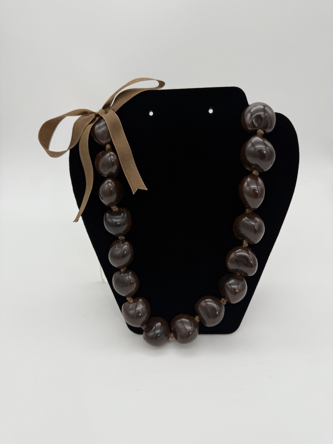 Genuine Dark Brown Chocolate Handmade Kukui Nut Lei Hawaiian Polynesian Necklace