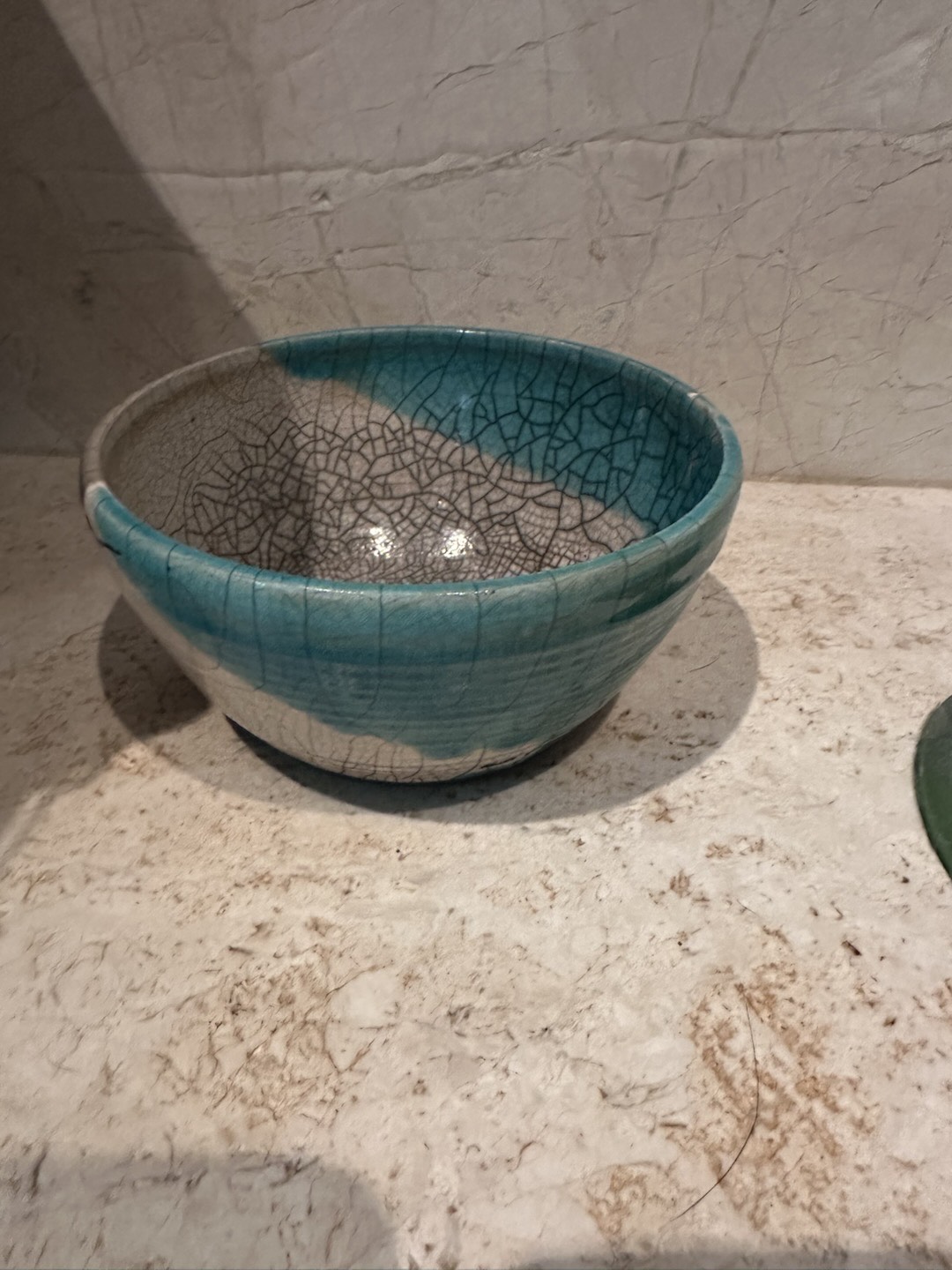 Blue And Gray Raku Pottery Bowl Signed