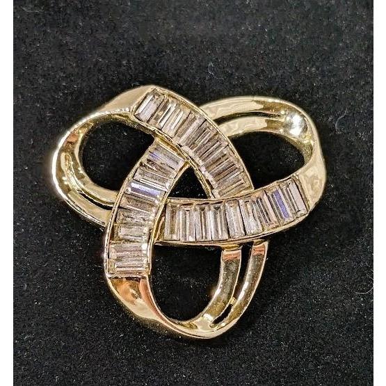 Vintage Pell Gold Tone Knot Brooch with Baguette Rhinestones