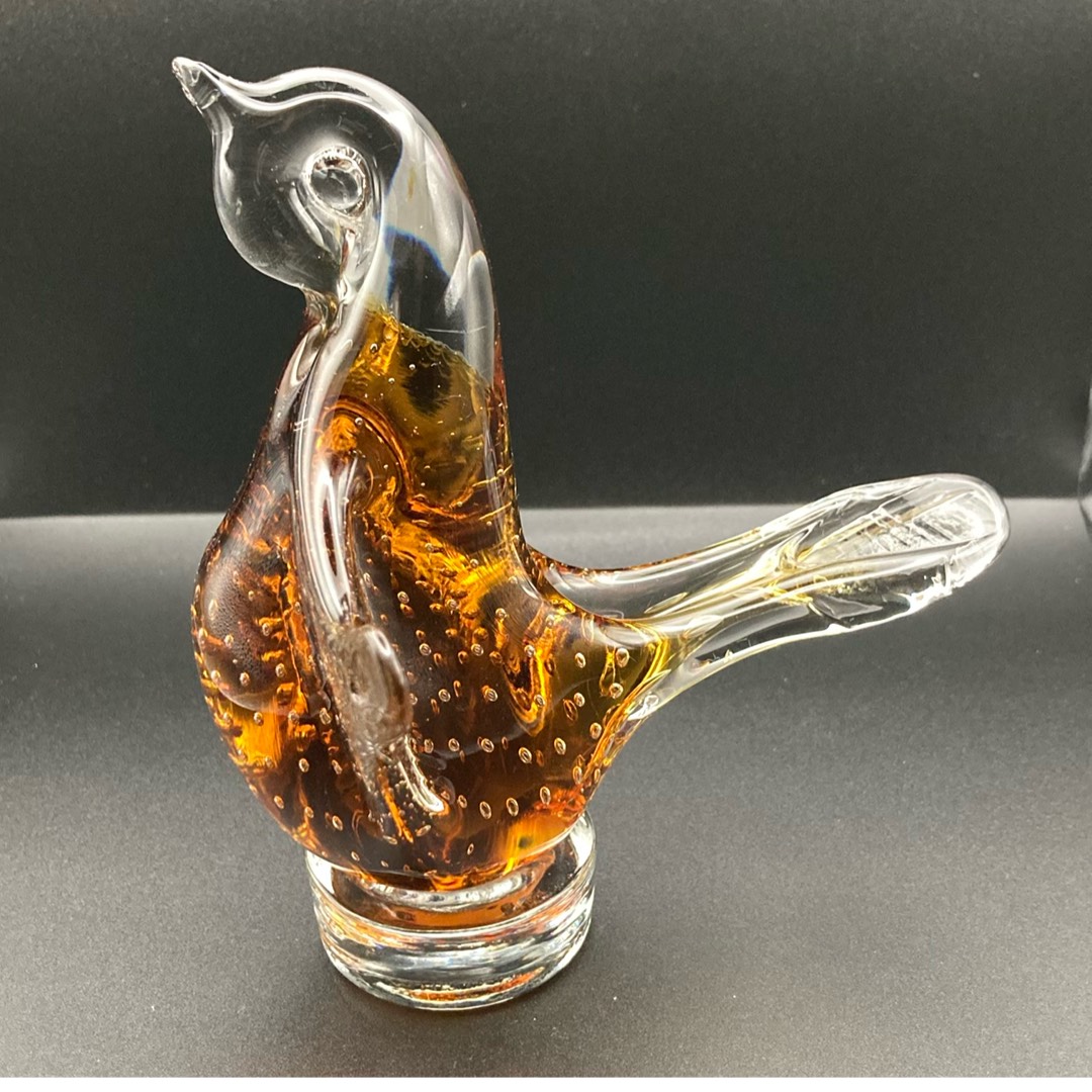 Awesome Amber Penguin Paperweight With Controlled Bubbles And Makers ...