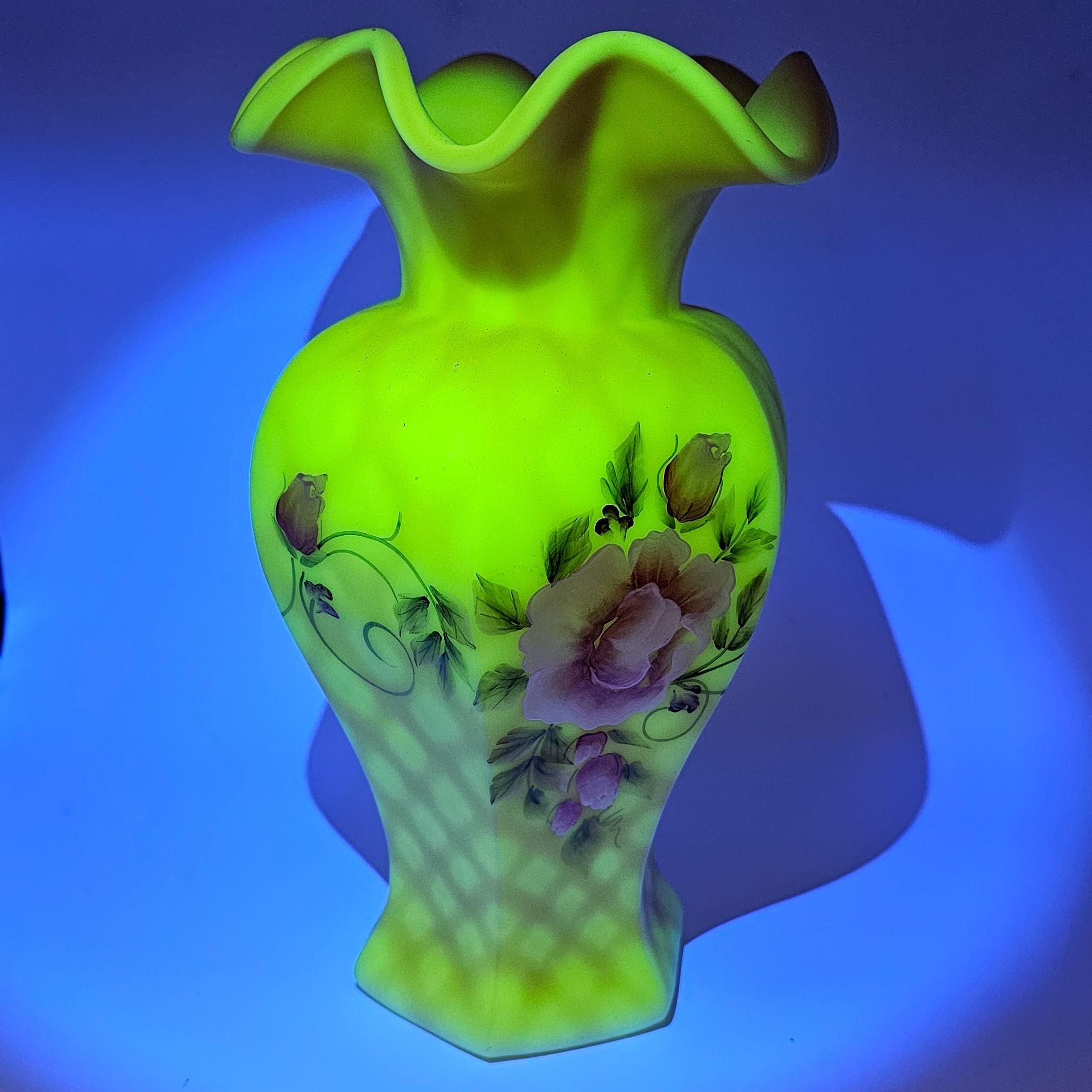 # 01. Fenton Adoration Rose Uranium Burmese Diamond Vase