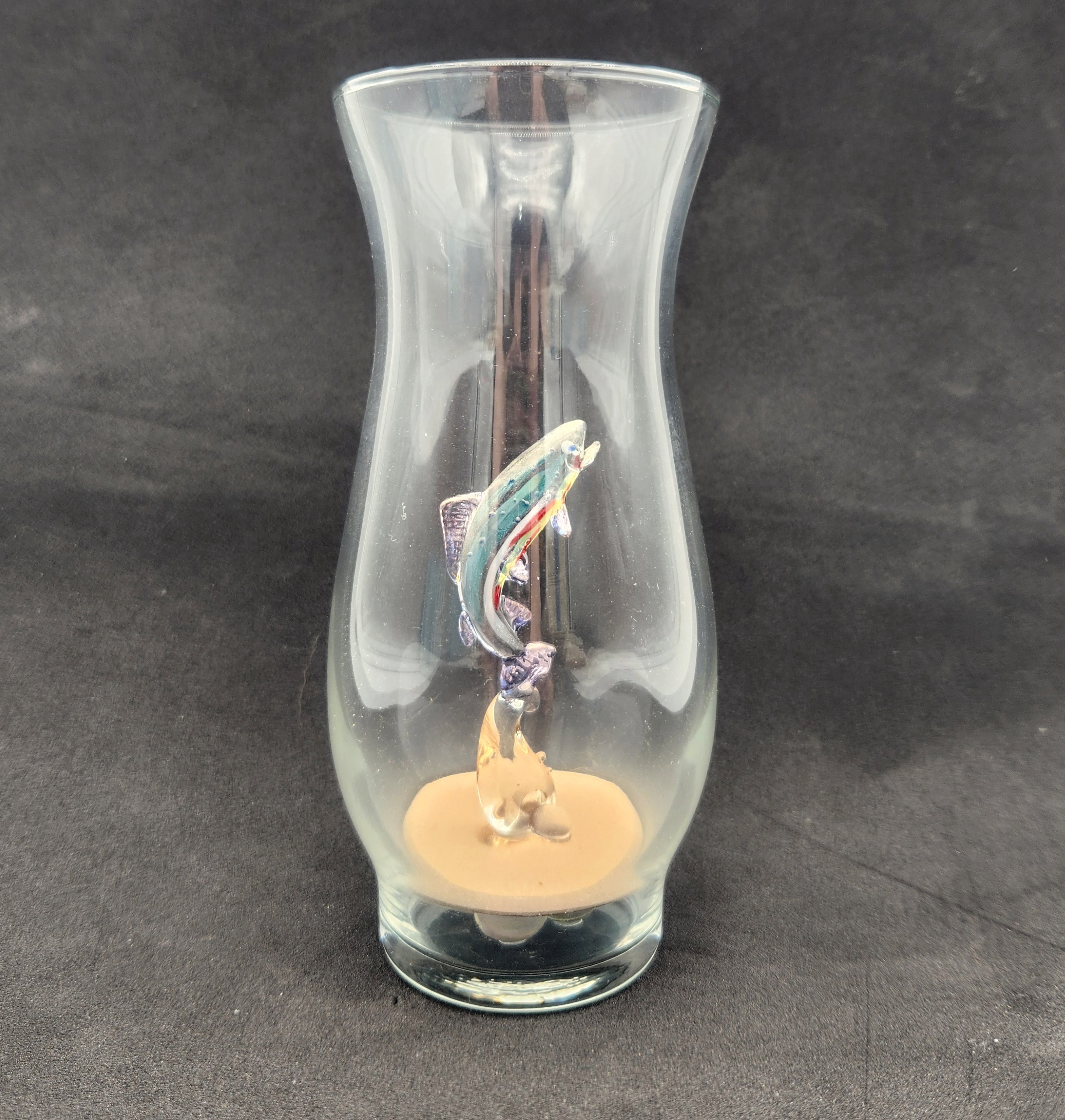 Unique Clear Glass Vase With Multi-Colored Glass Fish Suspended Inside ...