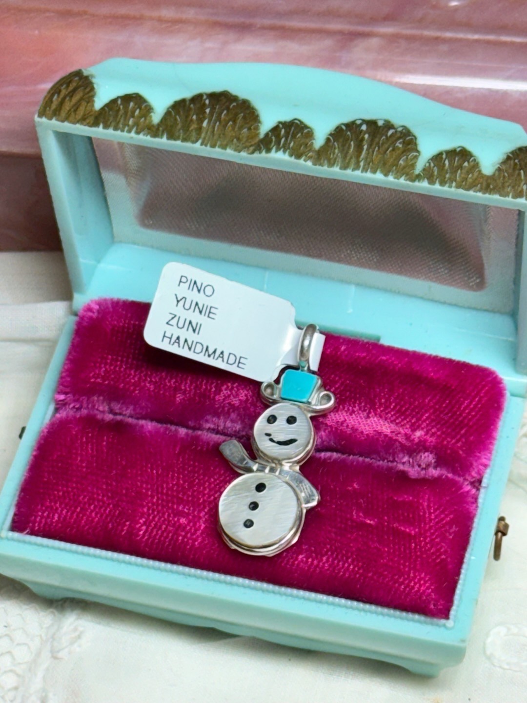 Sterling Silver Zuni Native American Snowman Pendant 1”