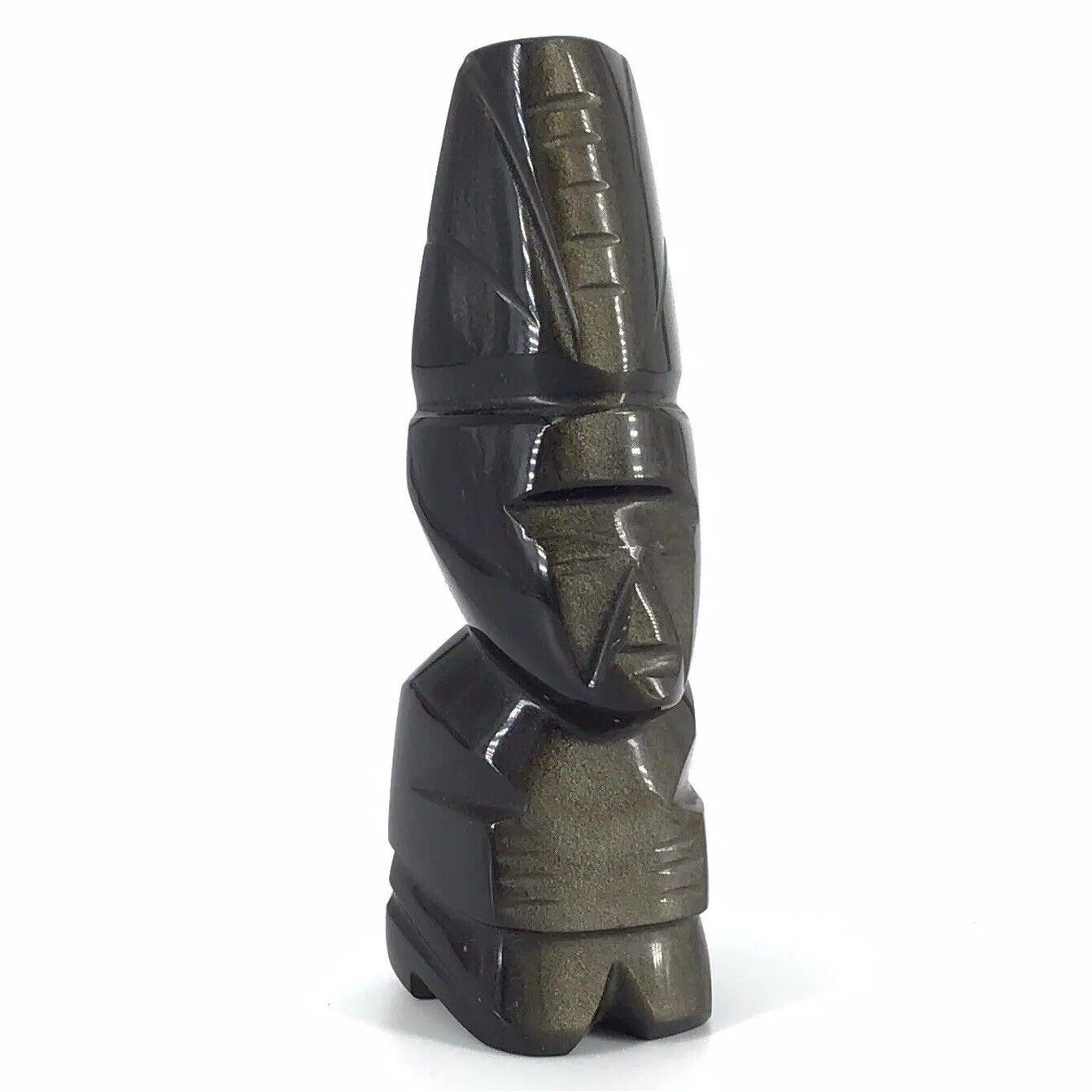 Obsidian Stone Carved Idol Figure Mayan Aztec Incan Golden Sheen ...