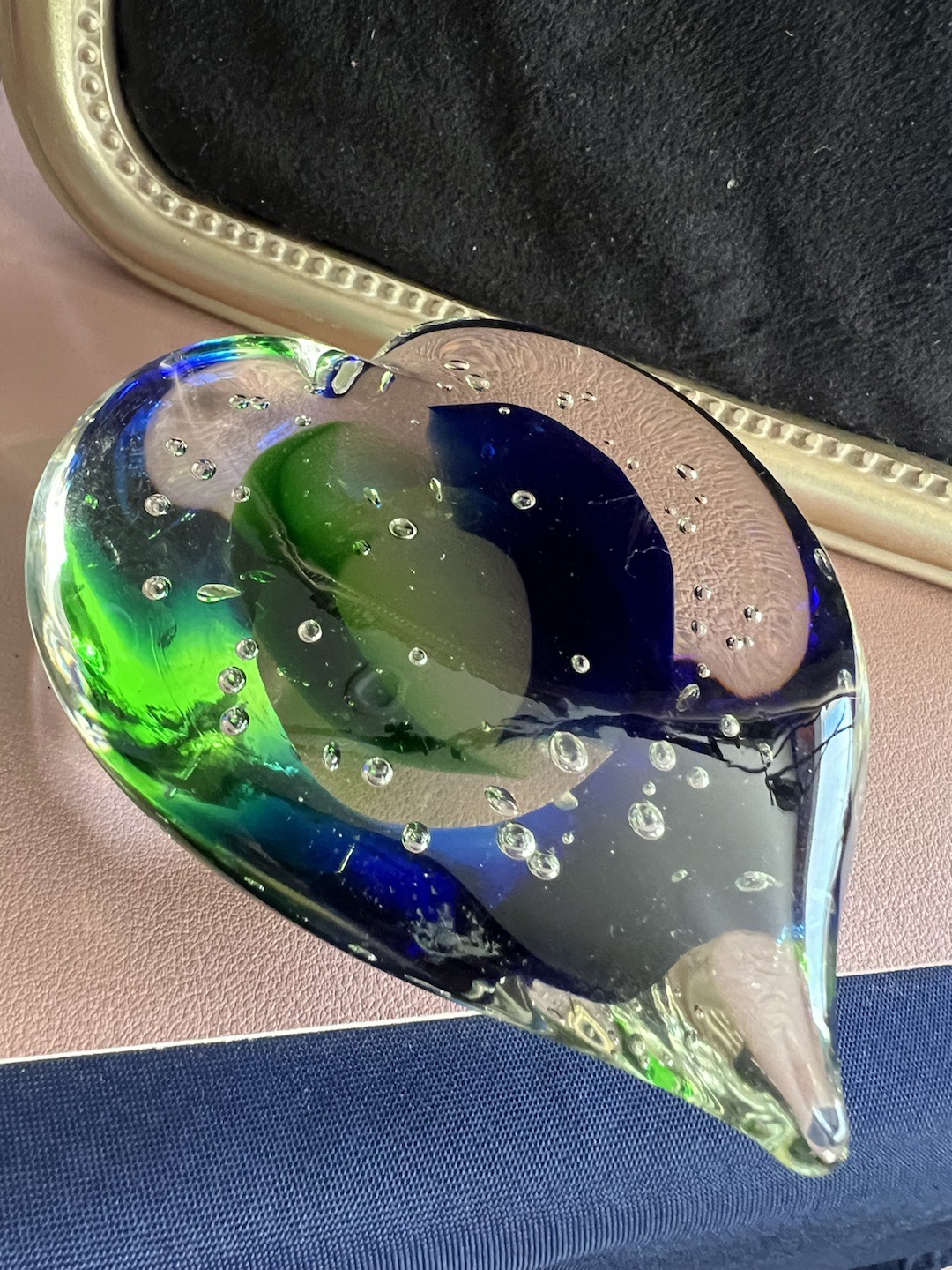 Beautiful Heavy Base Thick Heart Shaped Paperweight.