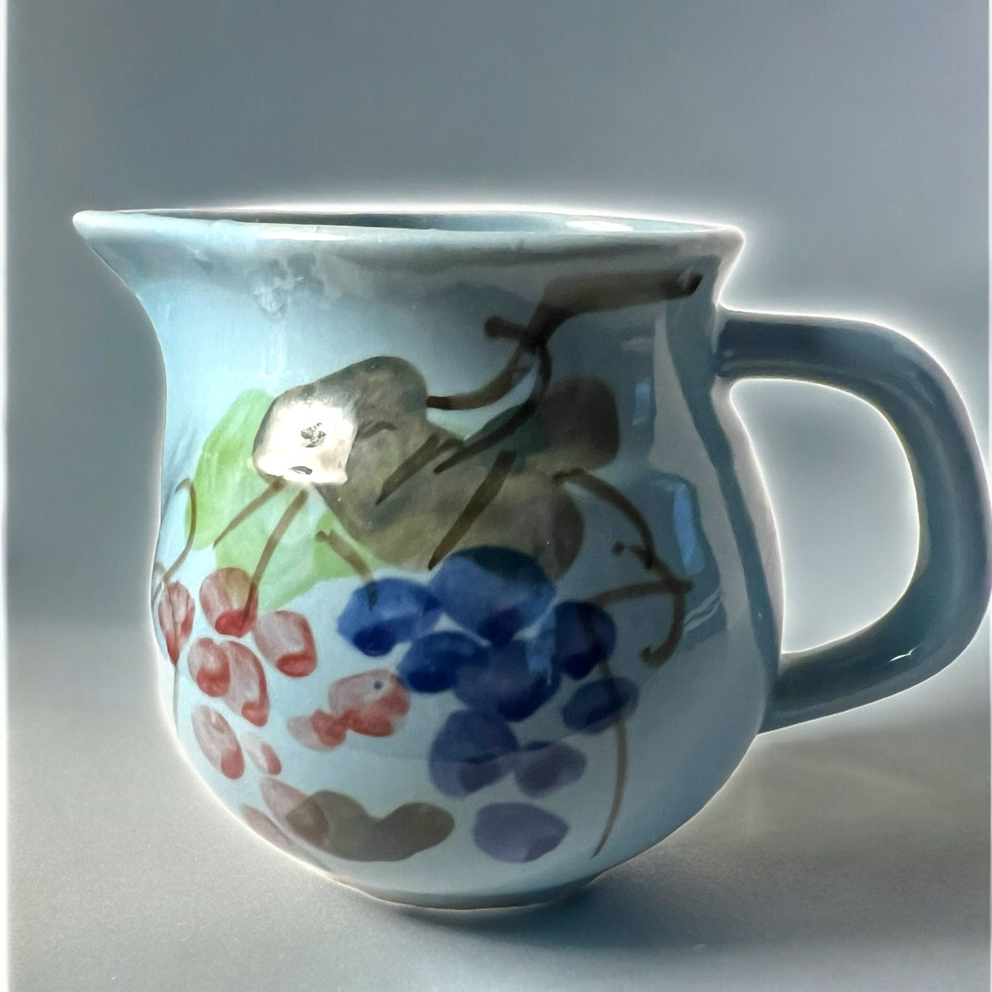 010b. Ceramic Pottery Blue with Blueberries and Cherries Creamer Small ...