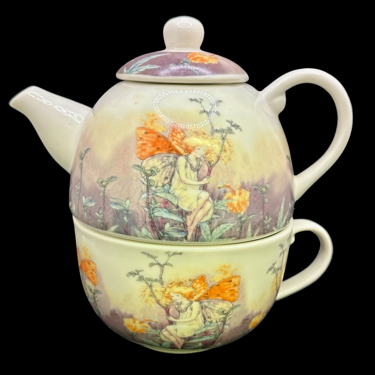 Fairy Pixie Autumn Single Serve Individual Teapot and Cup 3pcs 6”