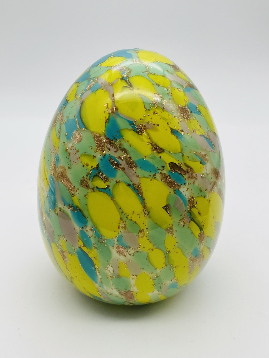 Art Glass Blue/Green/Copper Flecked Hollow Egg Paperweight