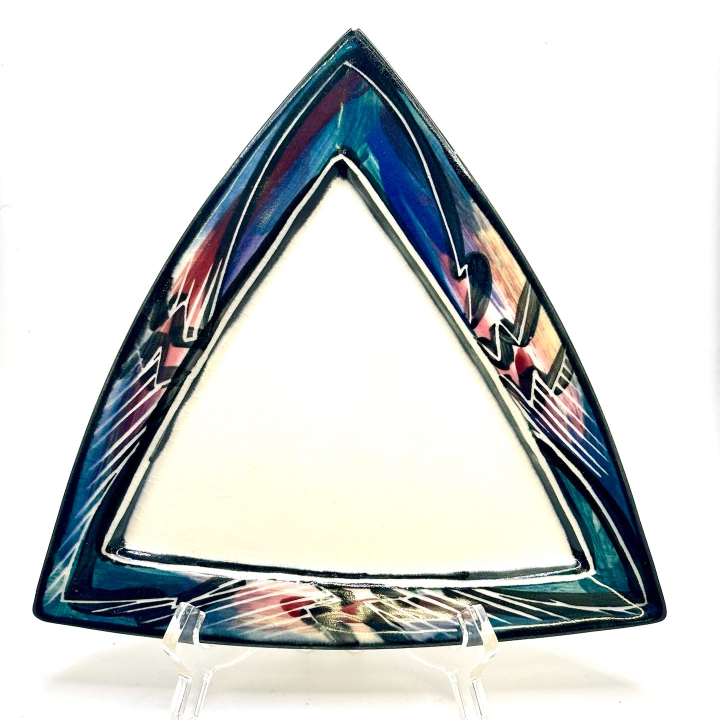 Abstract Guy Simoneau Studio Pottery Triangular Dish Signed 8”x8”
