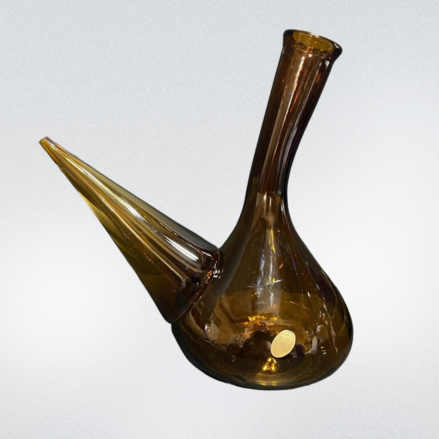 MARKDOWN! Porron Wine Vessel Hand Blown Amber Glass Handcrafted Made In ...