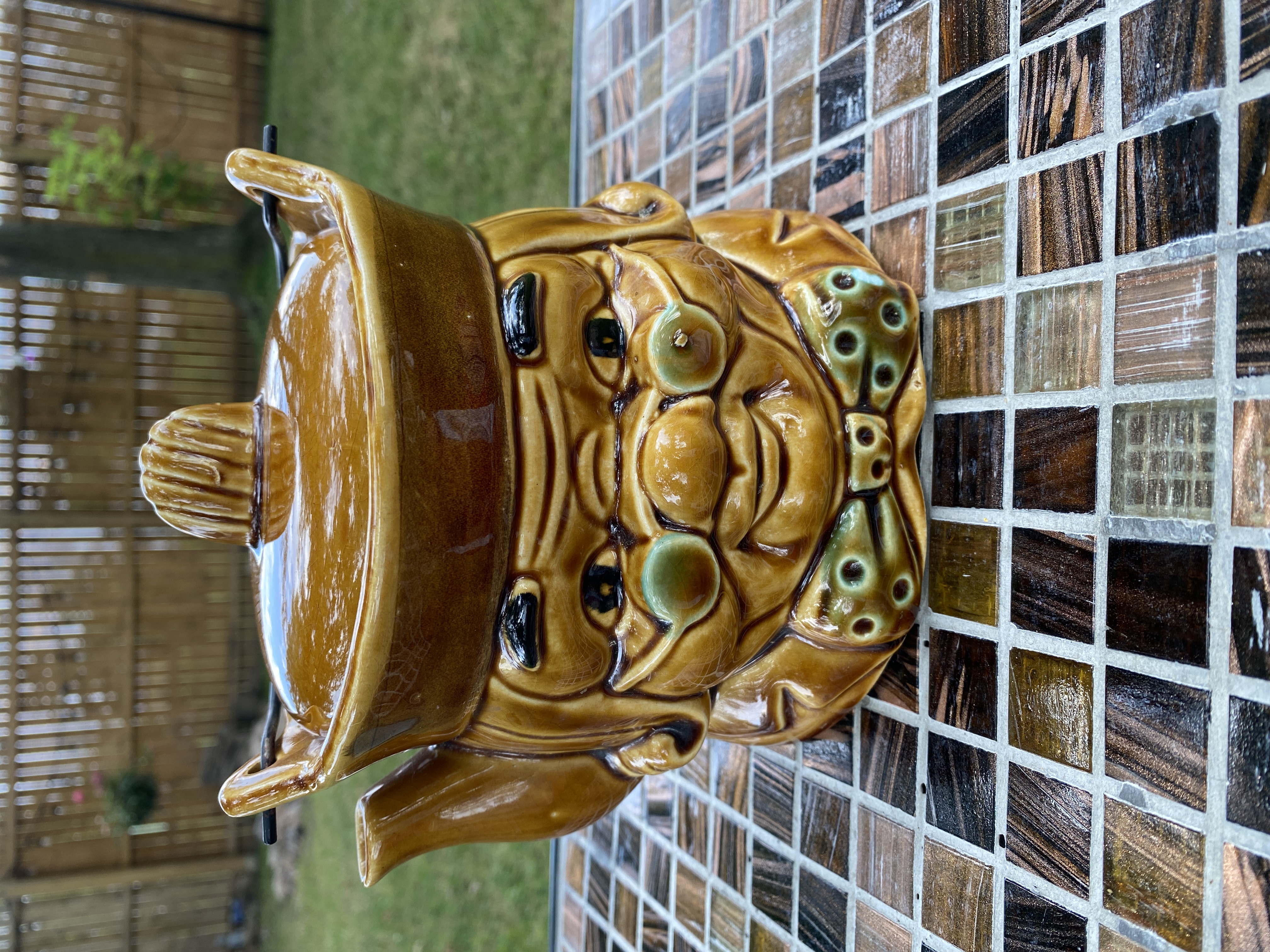 Vintage Colonial Man Head Ceramic Coil Metal Handle Teapot Japan