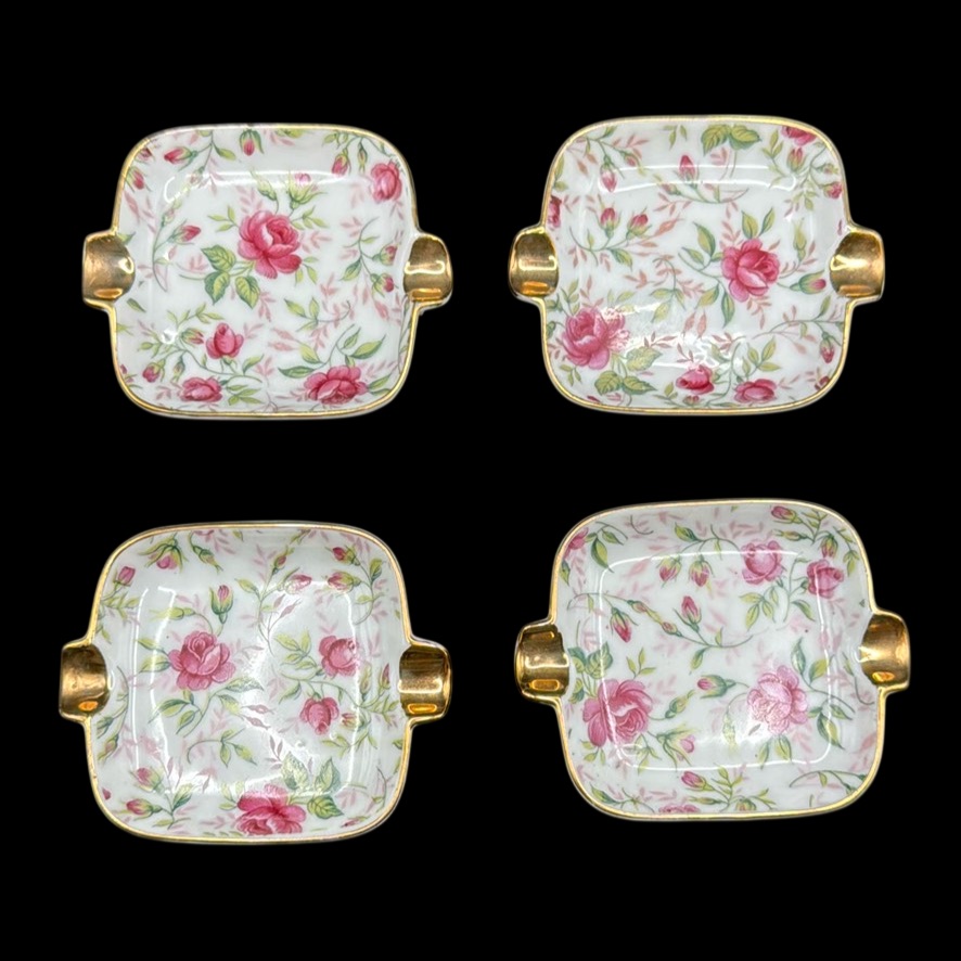Vintage Lefton China “Rose Chintz” Pattern Ashtrays Set Of 4 Hand ...