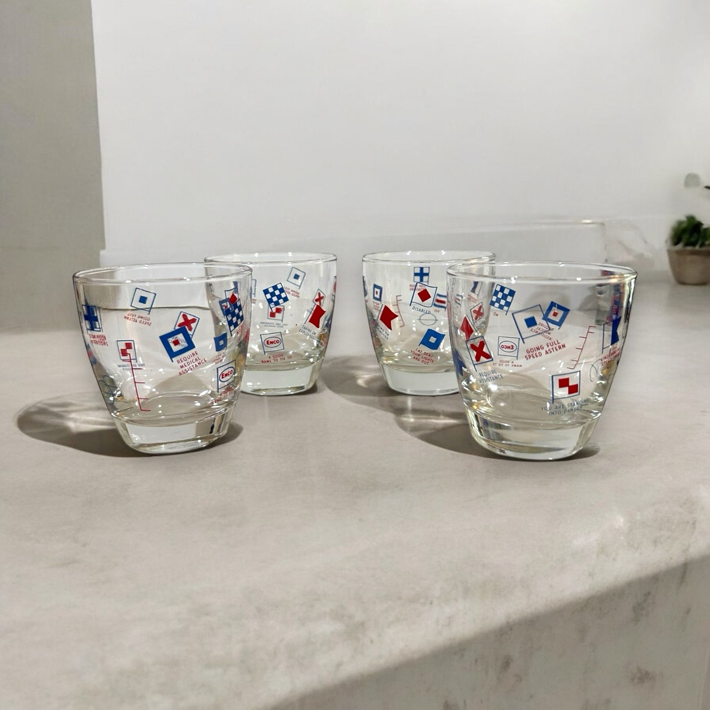ESSO Vintage Set 4 Old Fashioned/ Lowball Esso Sailing Nautical 9 oz ...