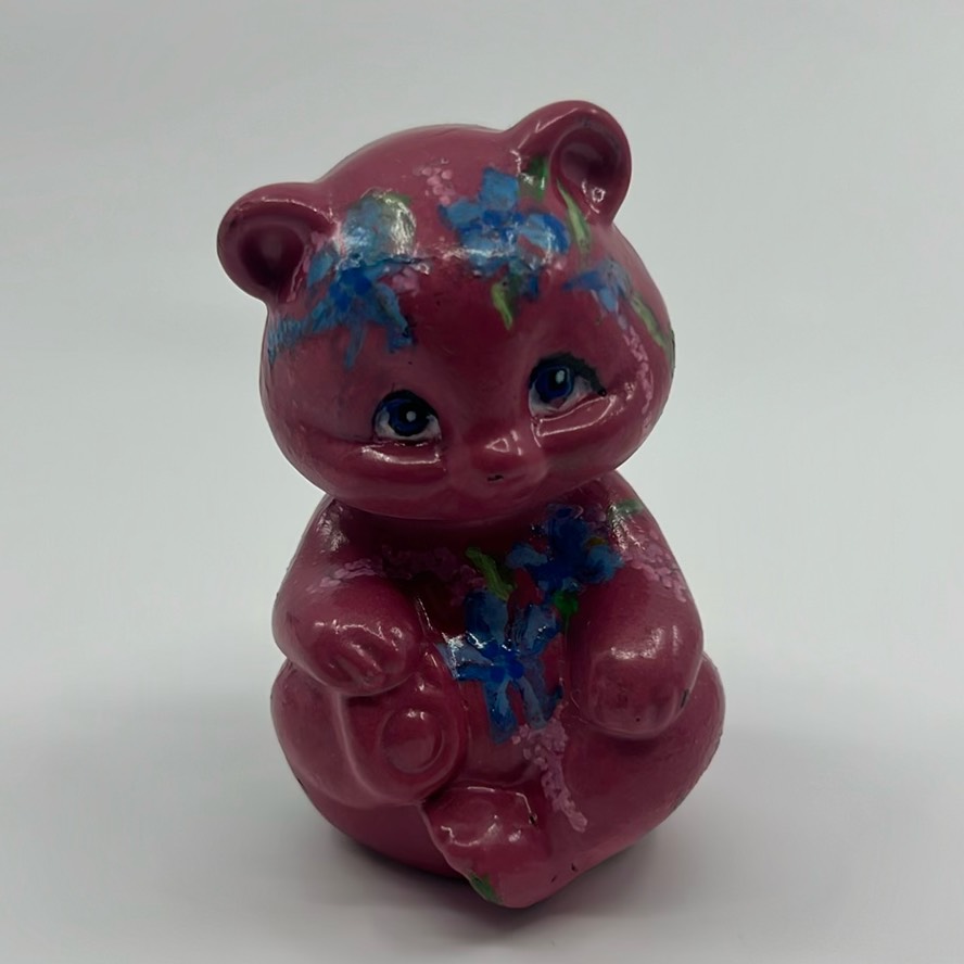 Pink Floral Painted Fenton Bear 3.5” 🎉Thx For 10K🎉