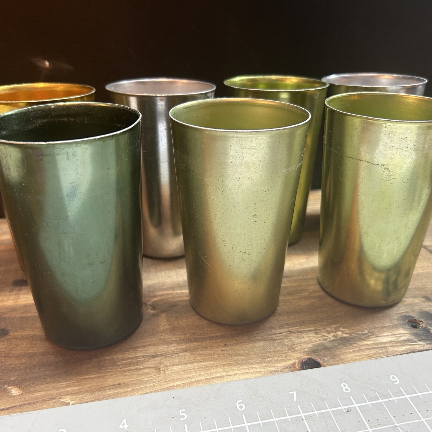 VINTAGE Bascal Aluminum Tumbler Cups Mid Century Barware Retro Used (7pcs)