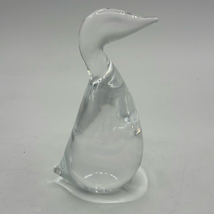Duck/ Goose Clear Glass Paperweight Signed By Artist 5.5”