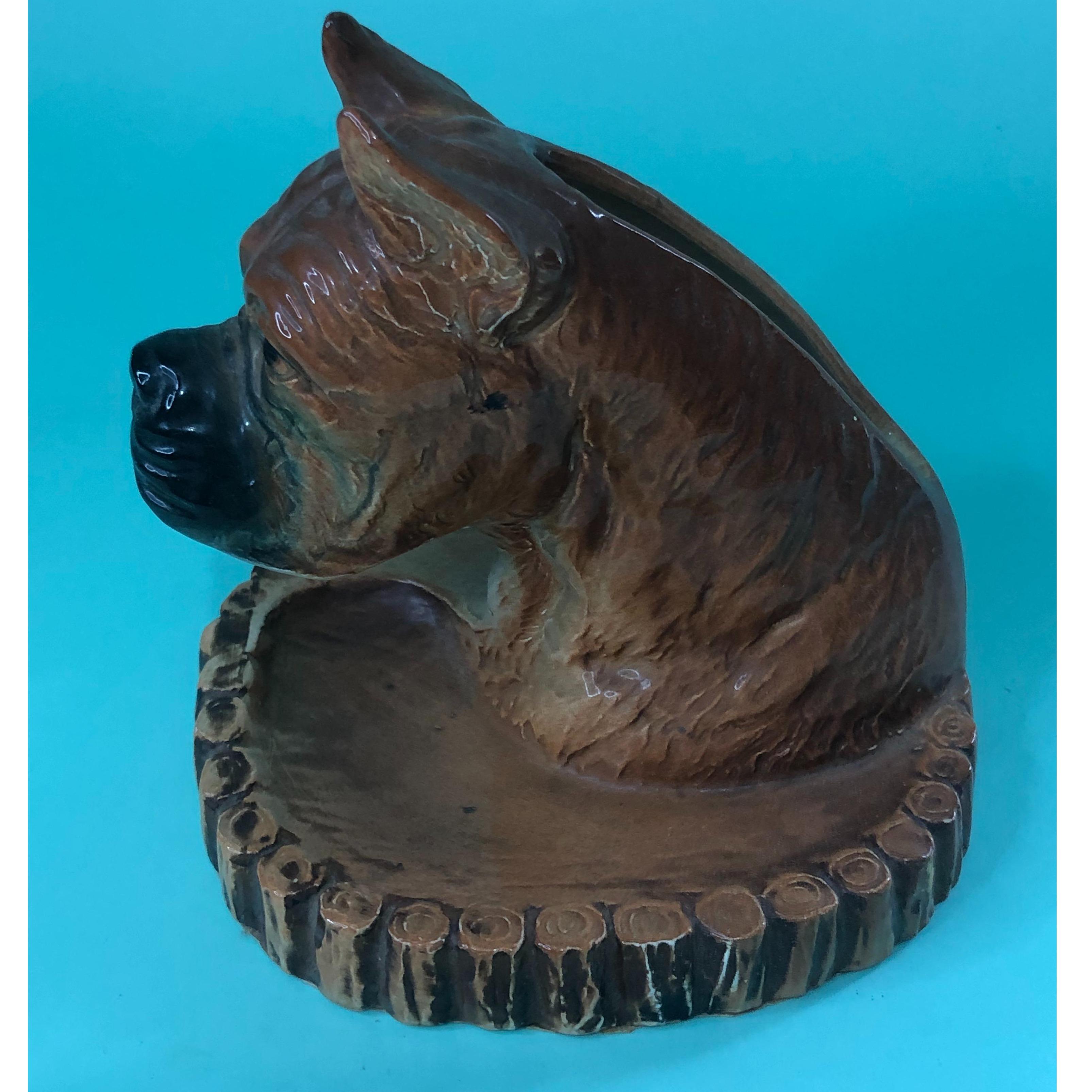 Vintage Ceramic Boxer Dog Ashtray Cigarette Match Holder Mantique Desk ...